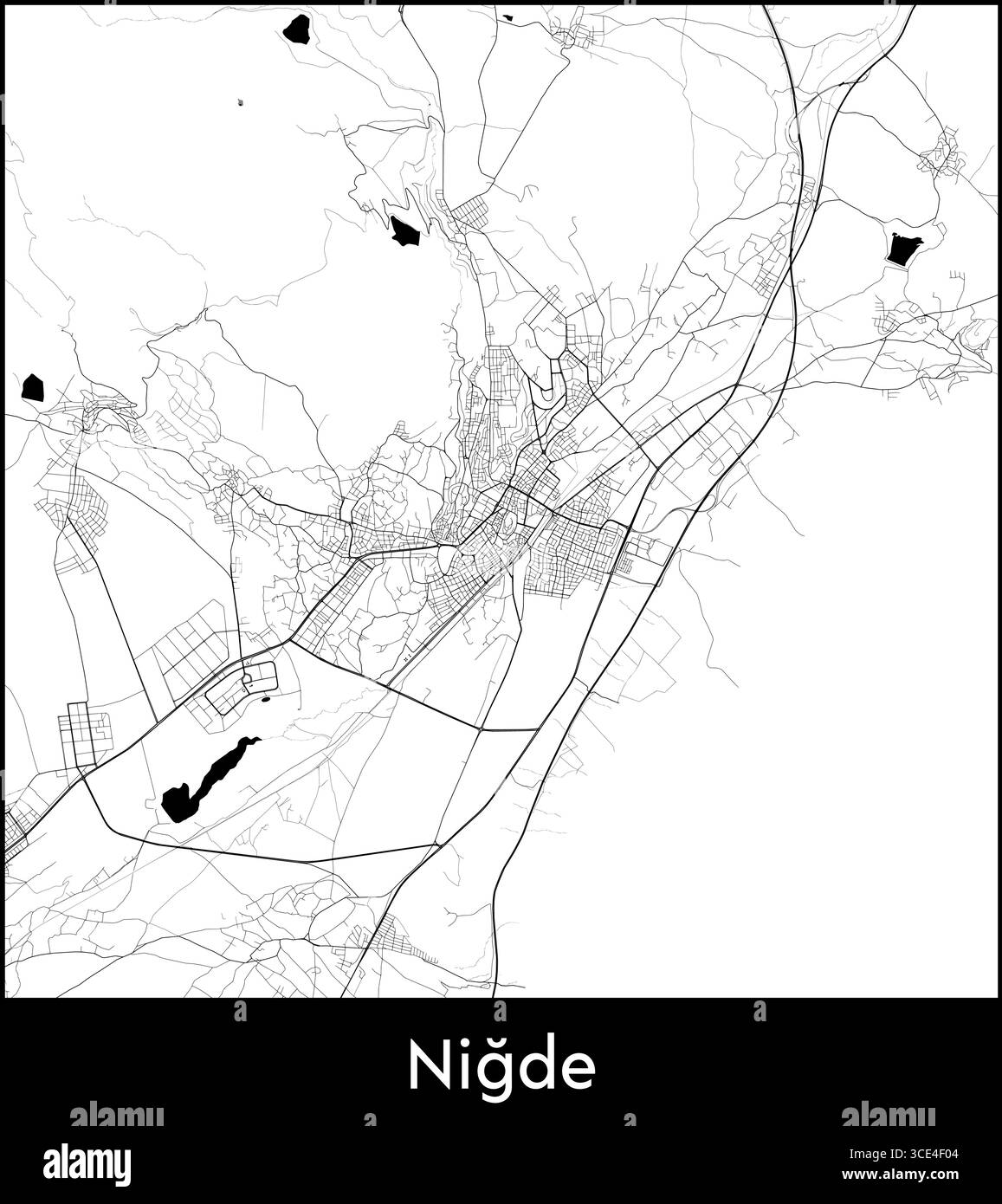 Nigde city map, Turkey - Topographic vector map poster Stock Vector ...
