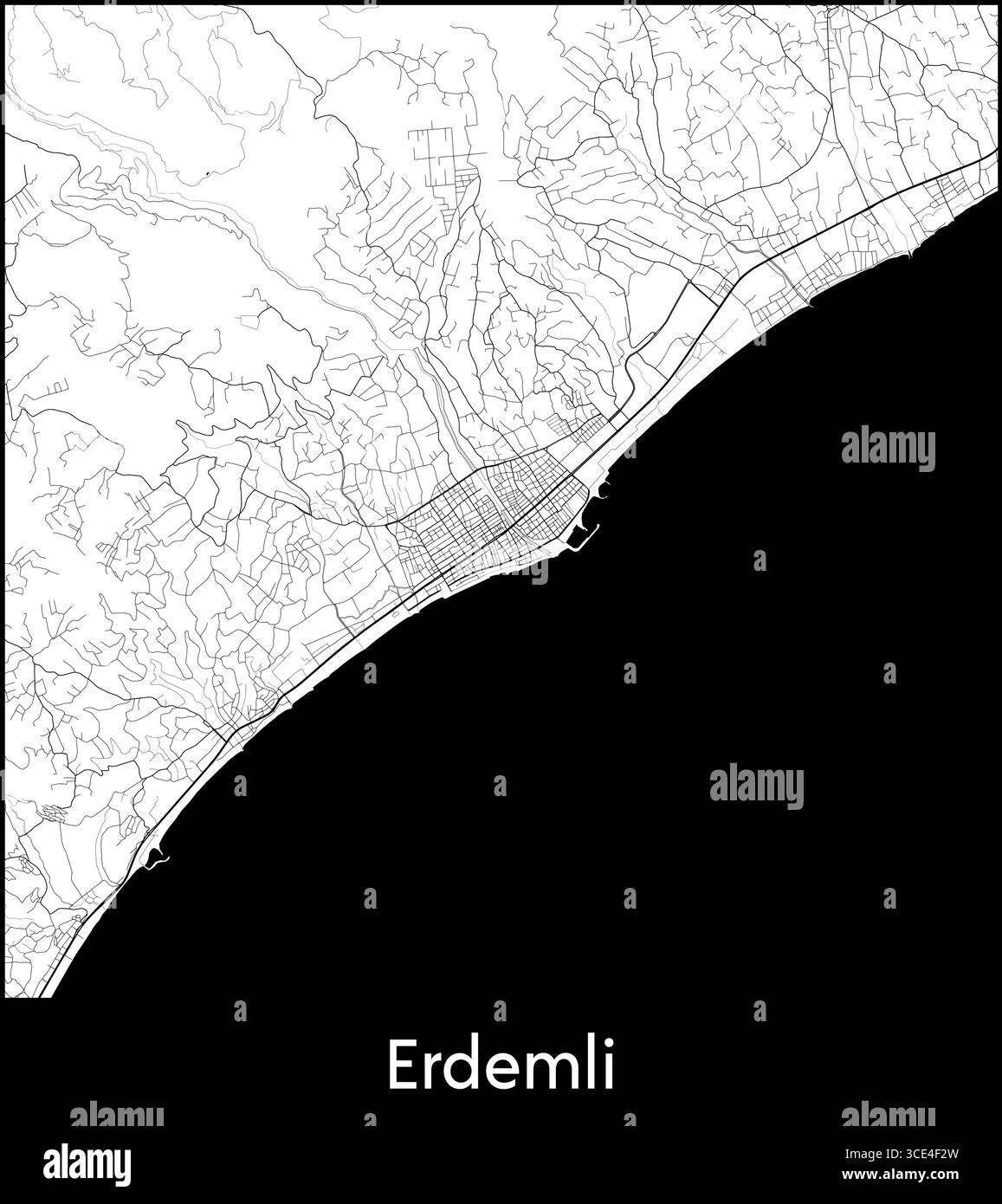 Erdemli city map, Turkey - Topographic vector map poster Stock Vector ...
