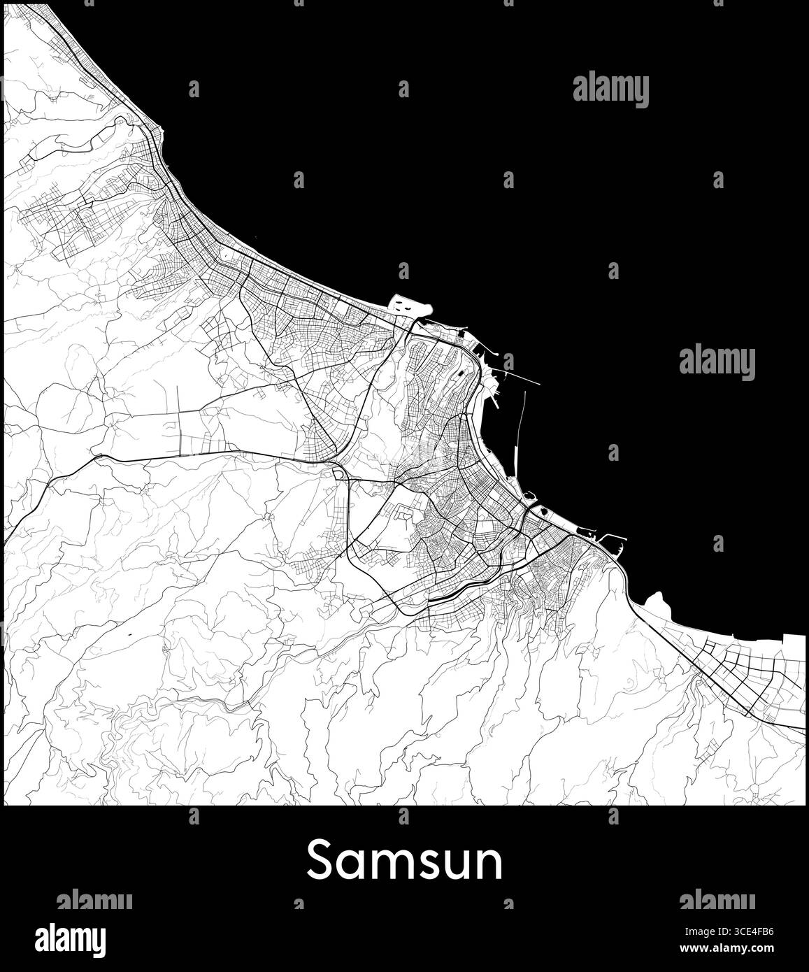 Samsun city map, Turkey - Topographic vector map poster Stock Vector ...