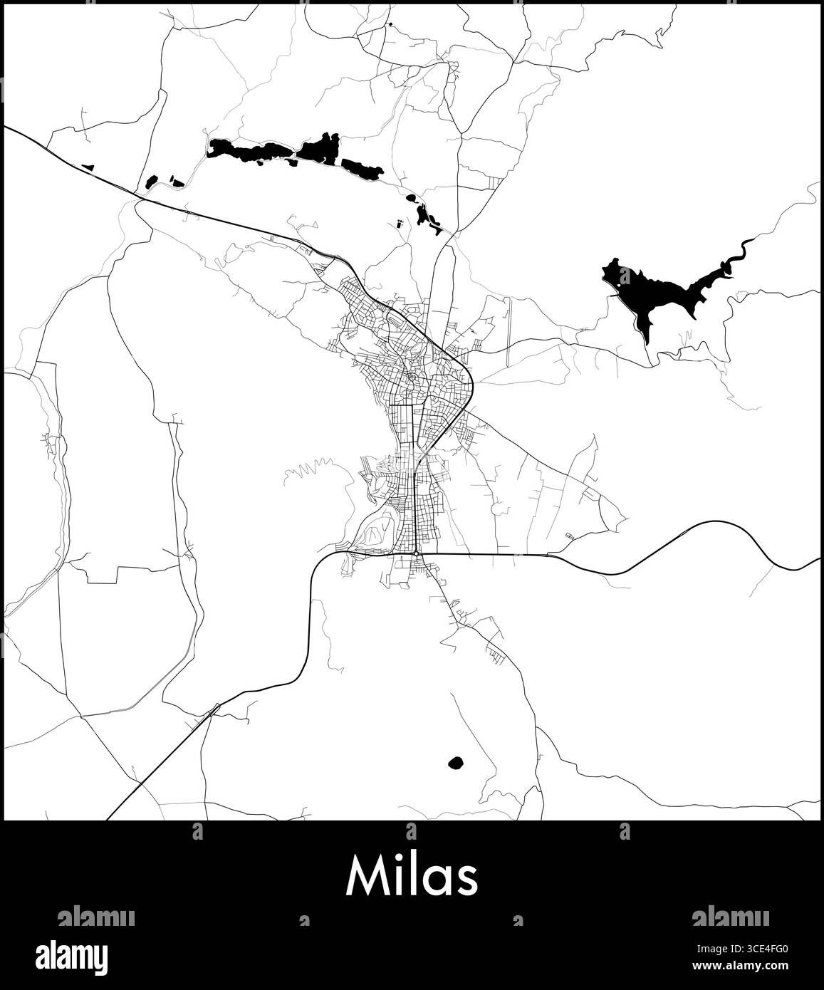 Milas city map, Turkey - Topographic vector map poster Stock Vector ...