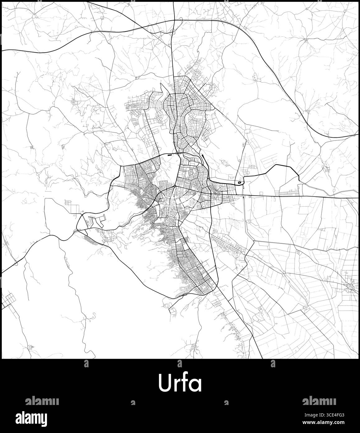Urfa city map, Turkey - Topographic vector map poster Stock Vector ...