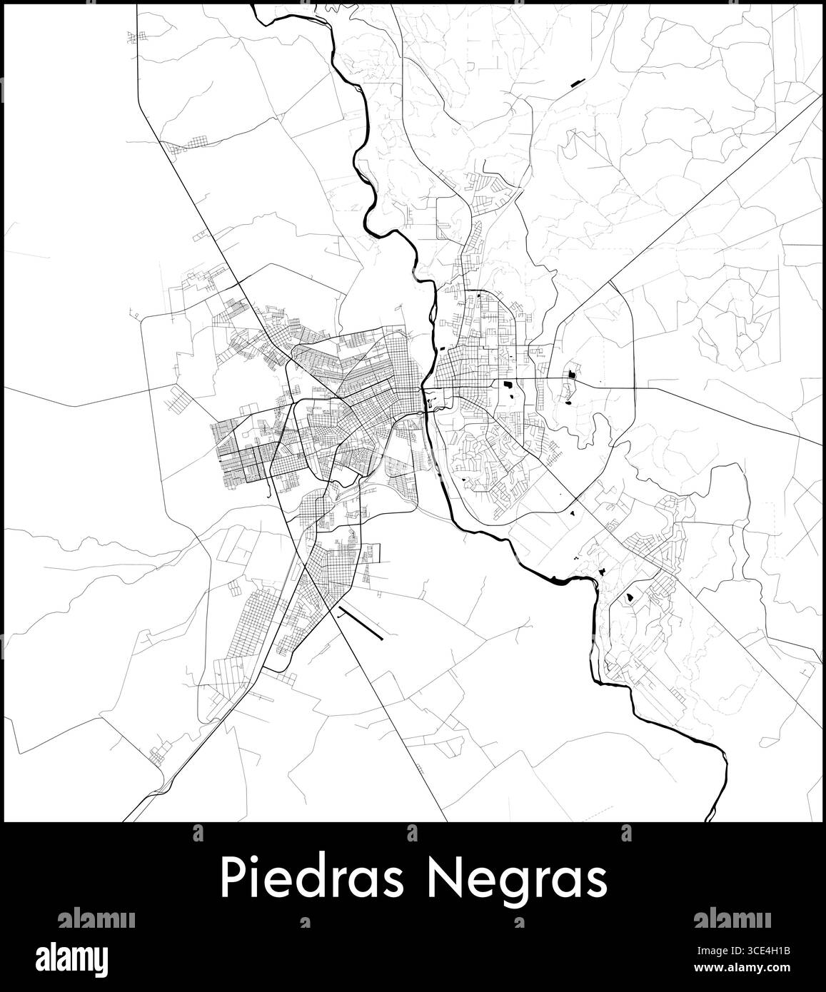 Piedras Negras city map, Mexico - Topographic vector map poster Stock ...