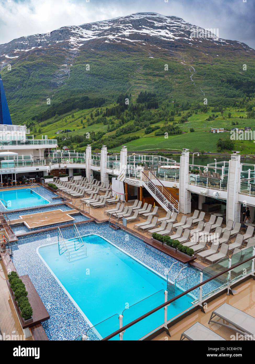 swimming pools aboard P&O cruise ship Britannia moored at Olden, Norway ...