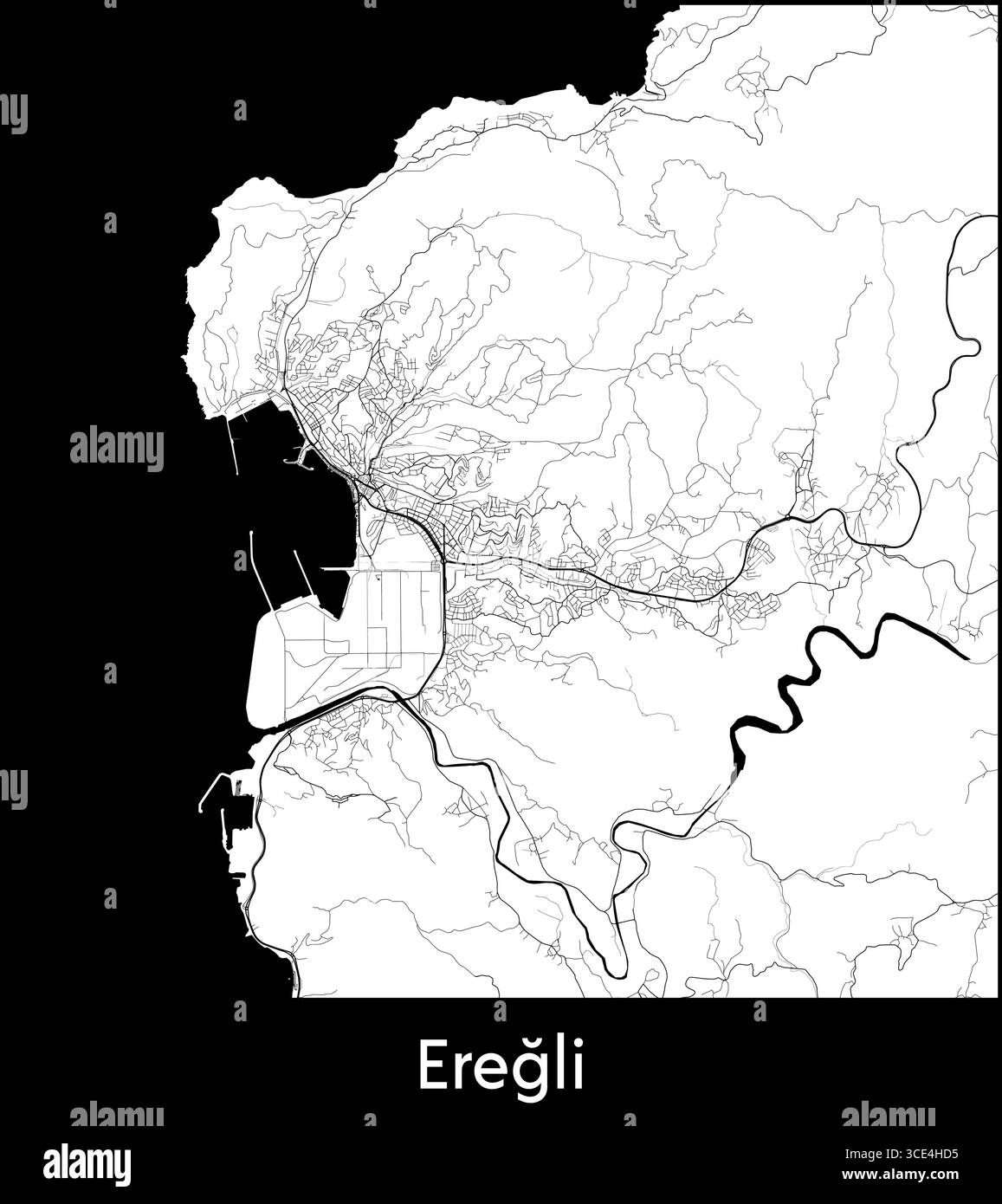 Eregli city map, Turkey - Topographic vector map poster Stock Vector ...