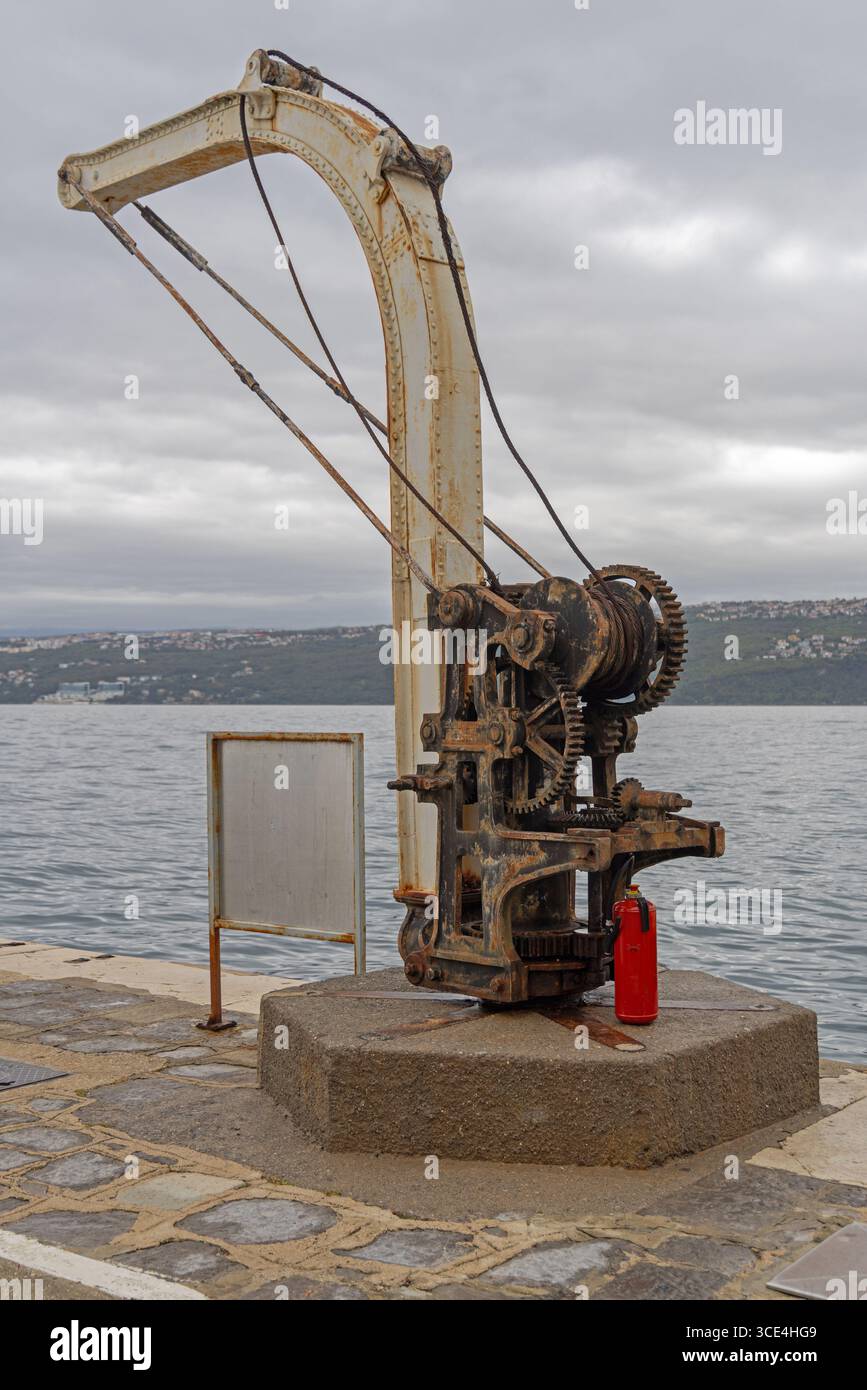 Old Manual Winch Boom Boat Lifting Crane at Dock in Croatia Stock Photo ...