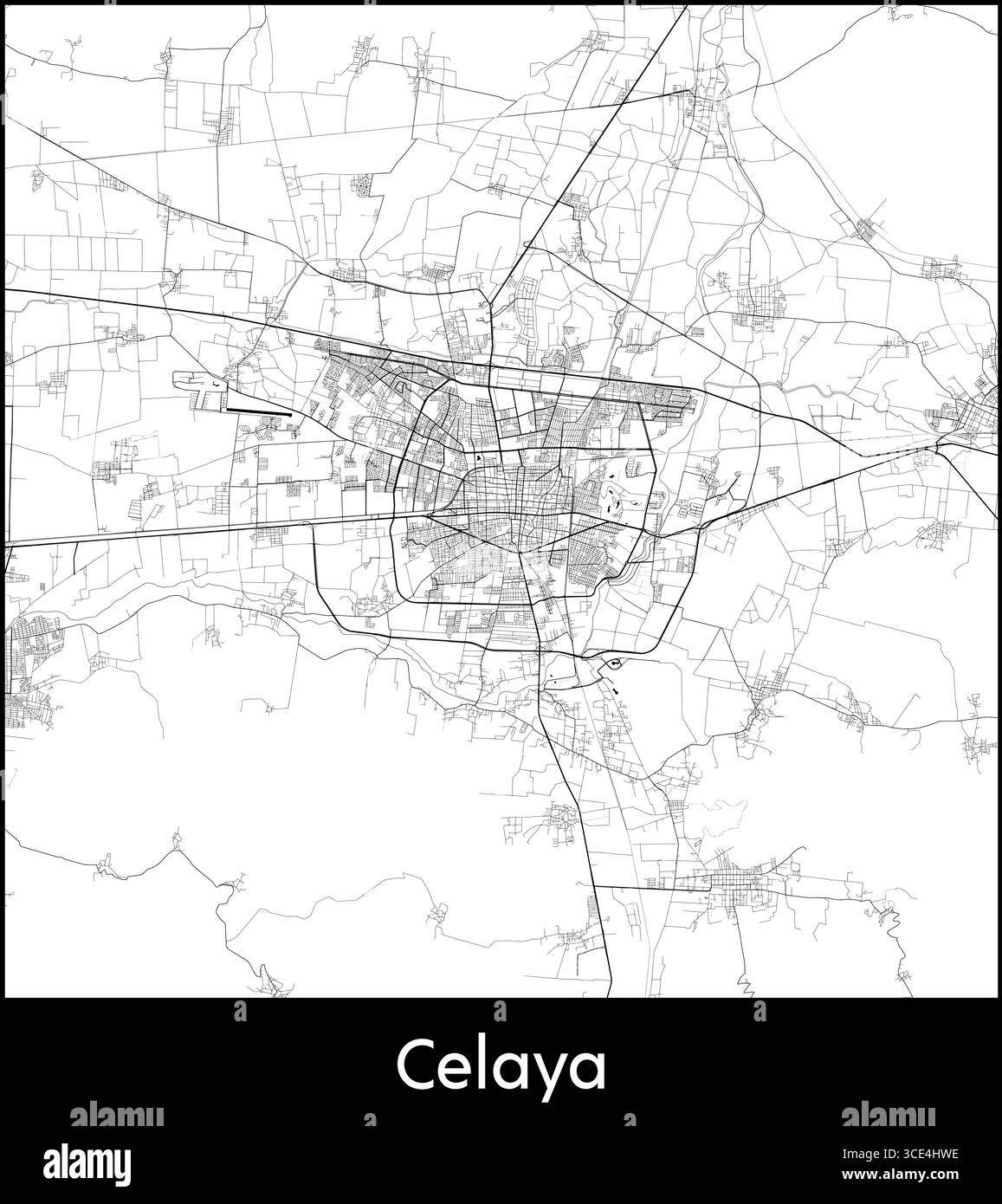 Celaya city map, Mexico - Topographic vector map poster Stock Vector ...