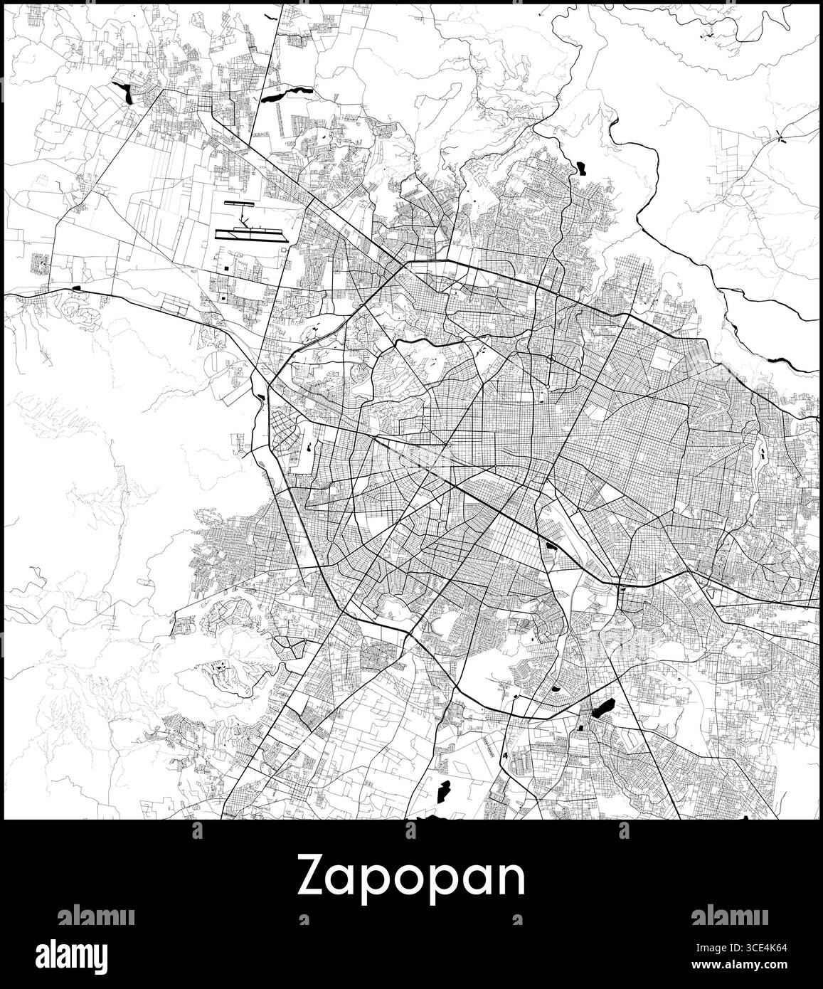 Zapopan city map, Mexico - Topographic vector map poster Stock Vector ...