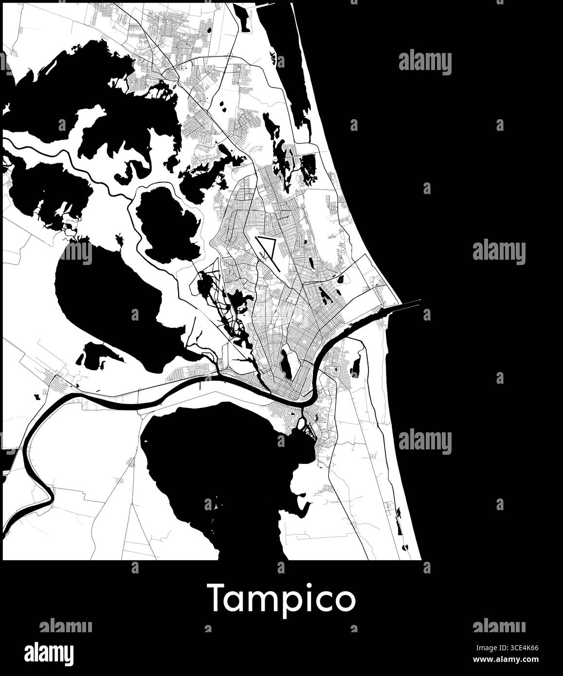 Tampico city map, Mexico - Topographic vector map poster Stock Vector ...