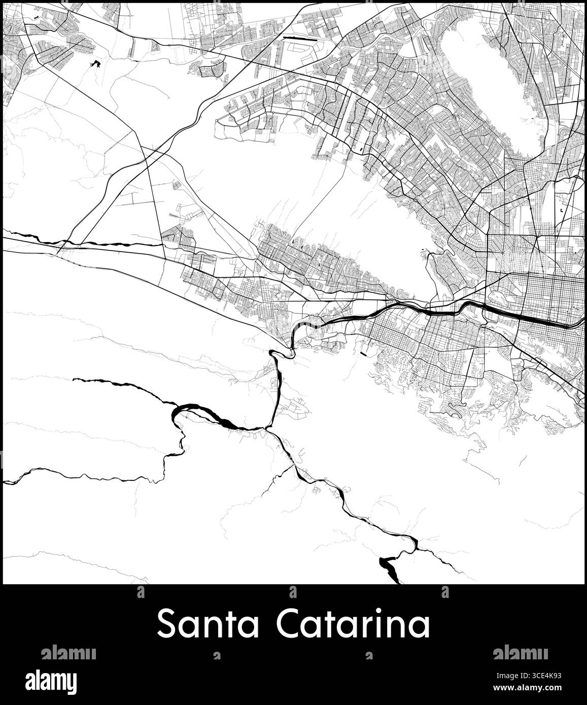 Santa Catarina city map, Mexico - Topographic vector map poster Stock ...