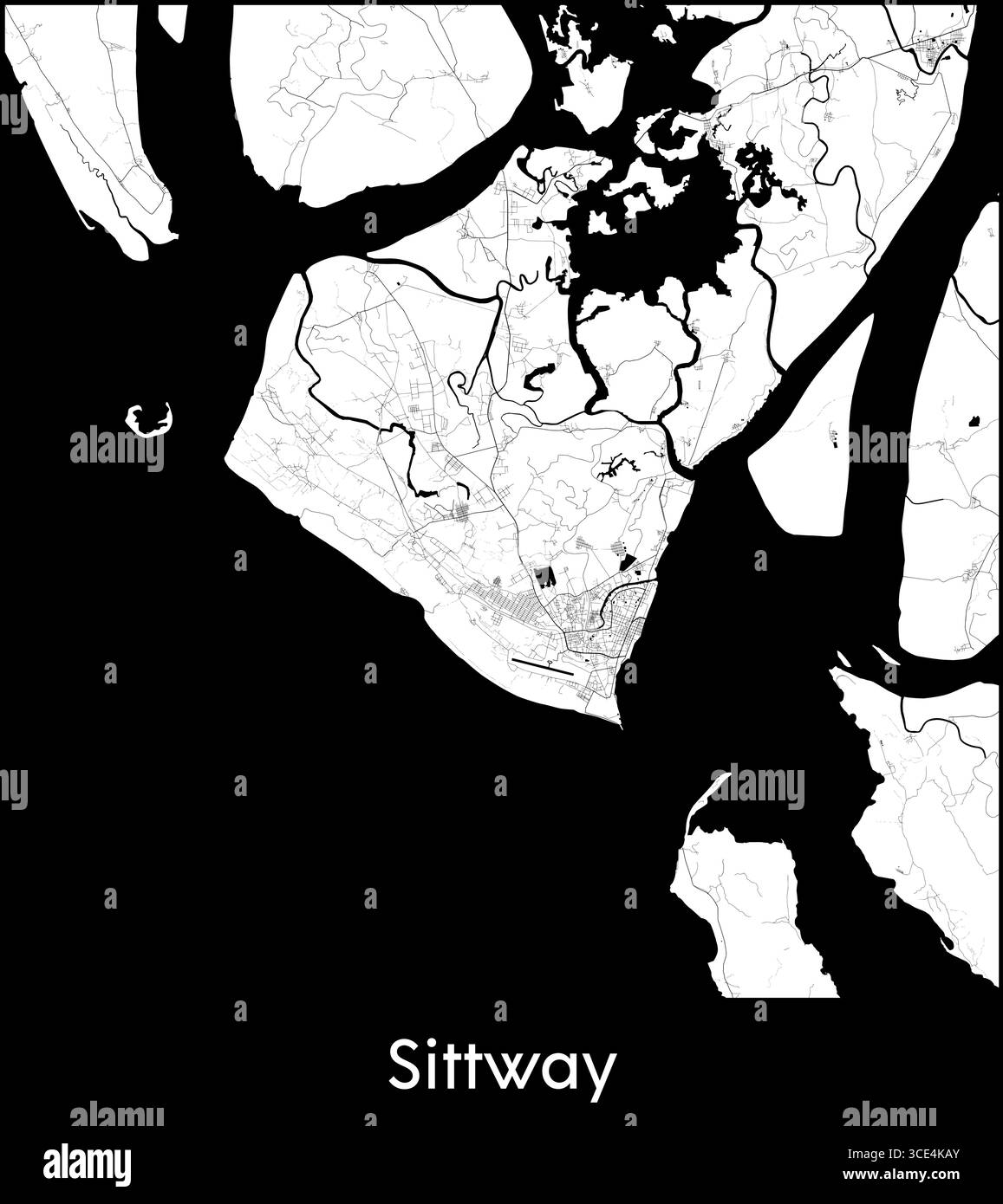 Sittway city map, Myanmar - Topographic vector map poster Stock Vector ...