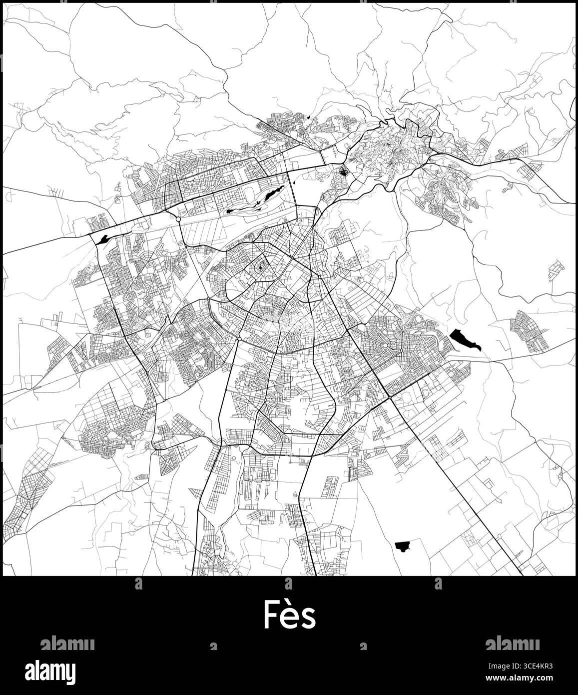 Fes city map, Morocco - Topographic vector map poster Stock Vector ...
