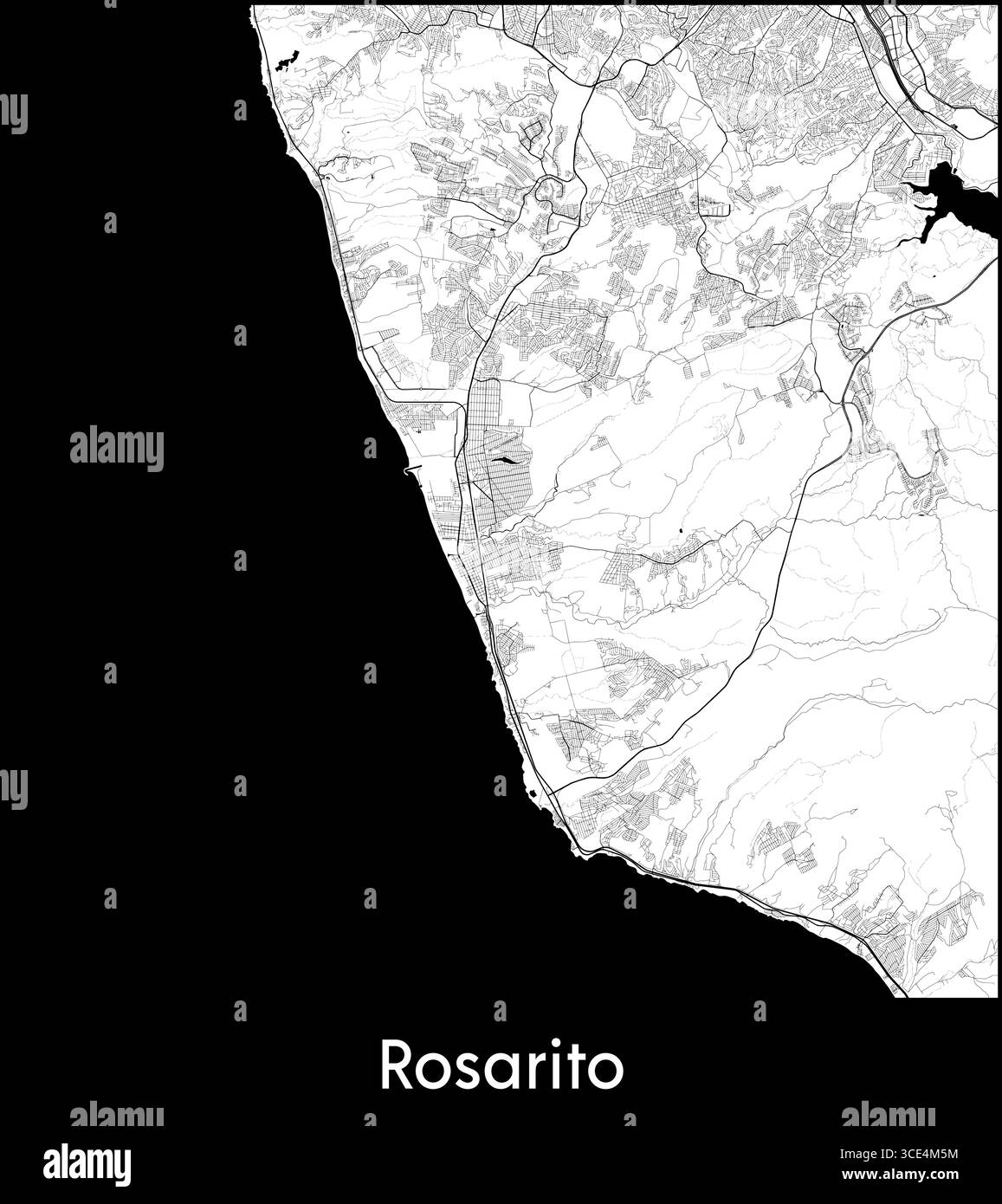 Rosarito city map, Mexico - Topographic vector map poster Stock Vector ...