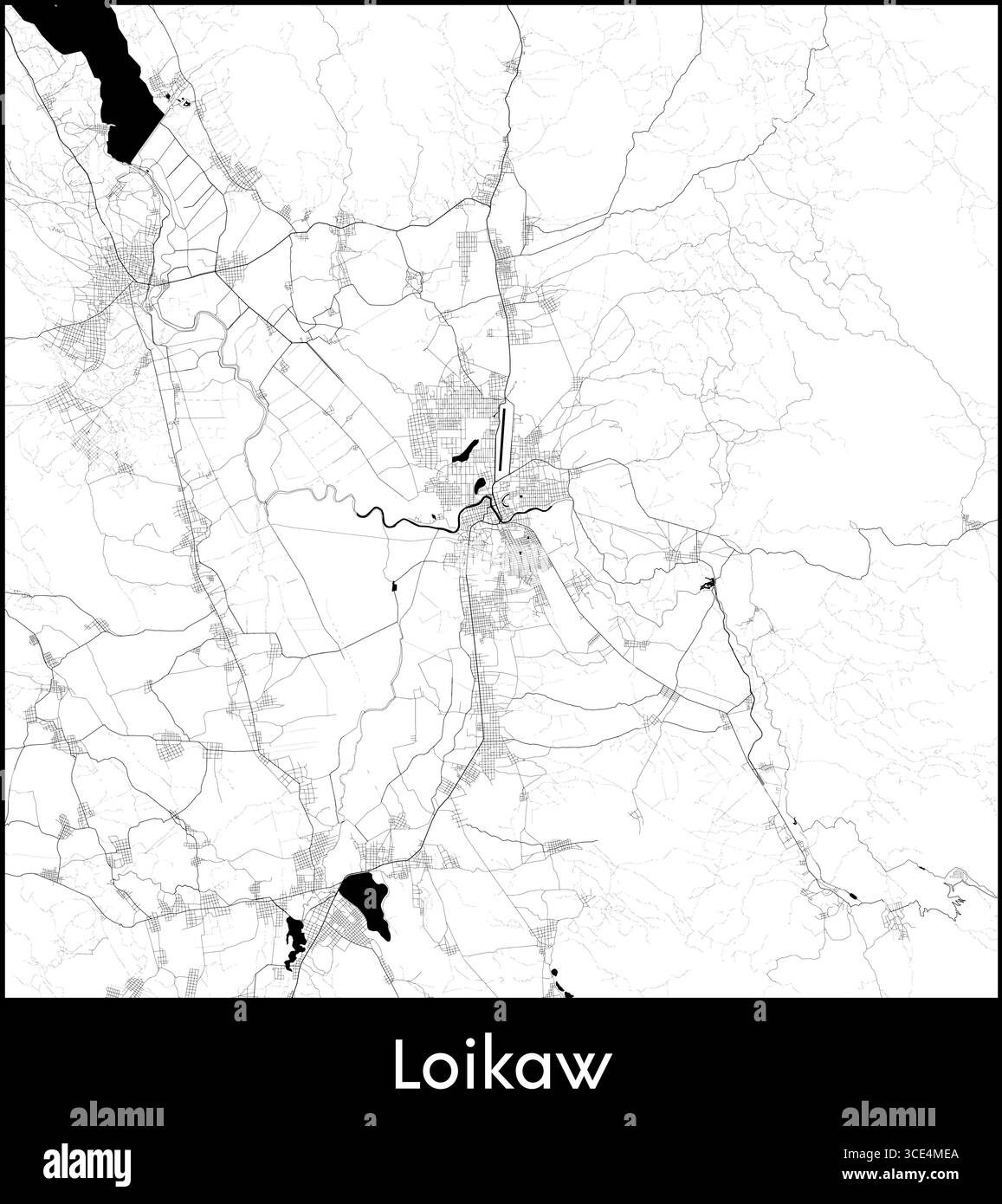 Loikaw city map, Myanmar - Topographic vector map poster Stock Vector ...