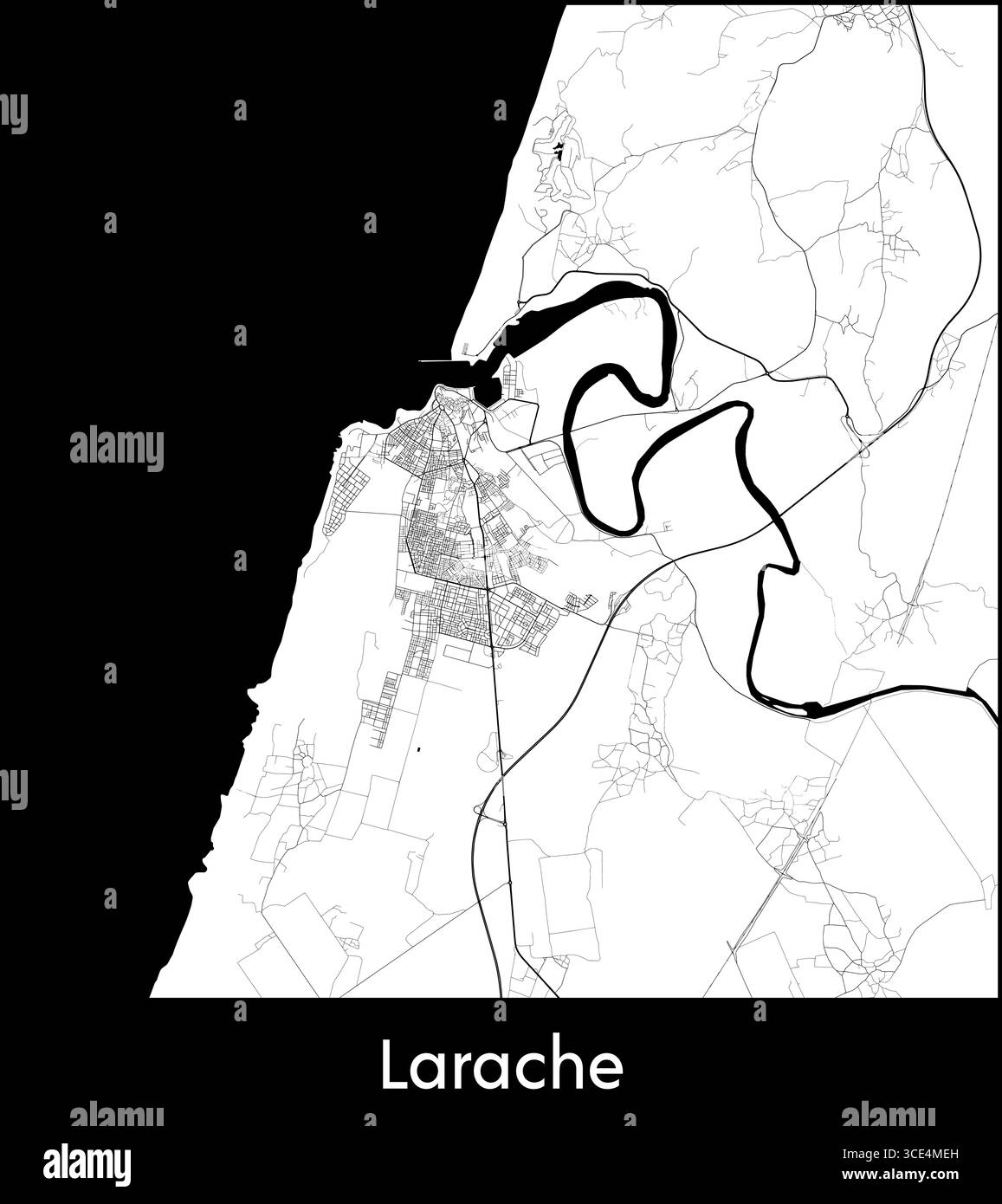 Larache city map, Morocco - Topographic vector map poster Stock Vector ...