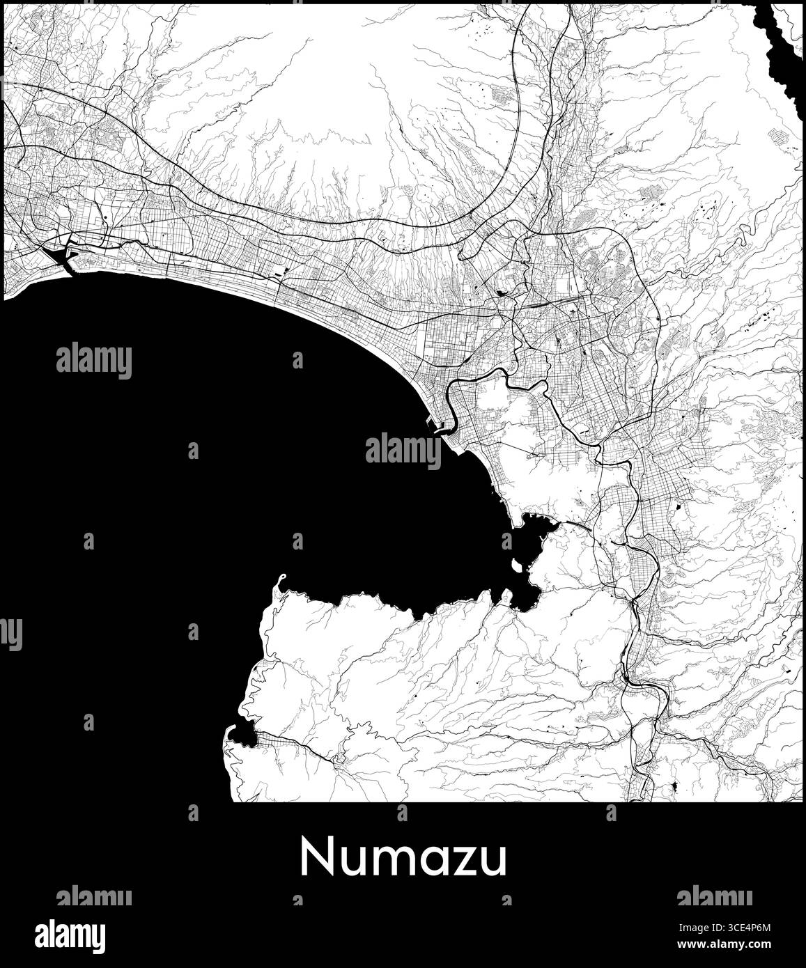 Numazu city map, Japan - Topographic vector map poster Stock Vector ...