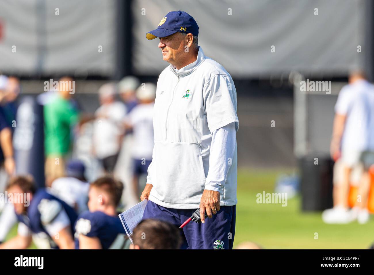August 15, 2025: Notre Dame offensive coordinator Mike Denbrock during ...