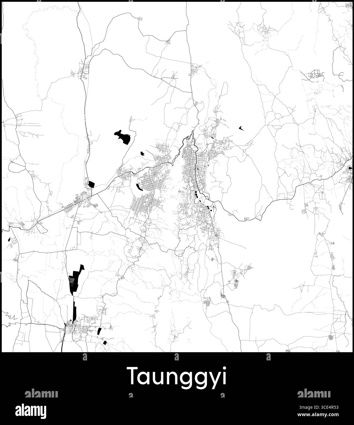 Taunggyi city map, Myanmar - Topographic vector map poster Stock Vector ...
