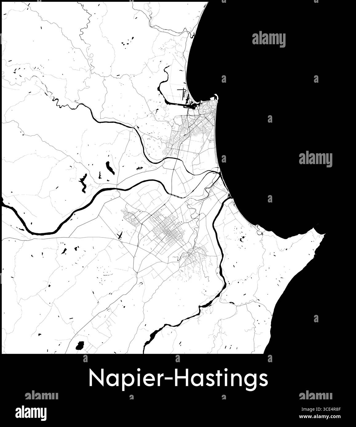 Napier Hastings city map, New Zealand - Topographic vector map poster ...