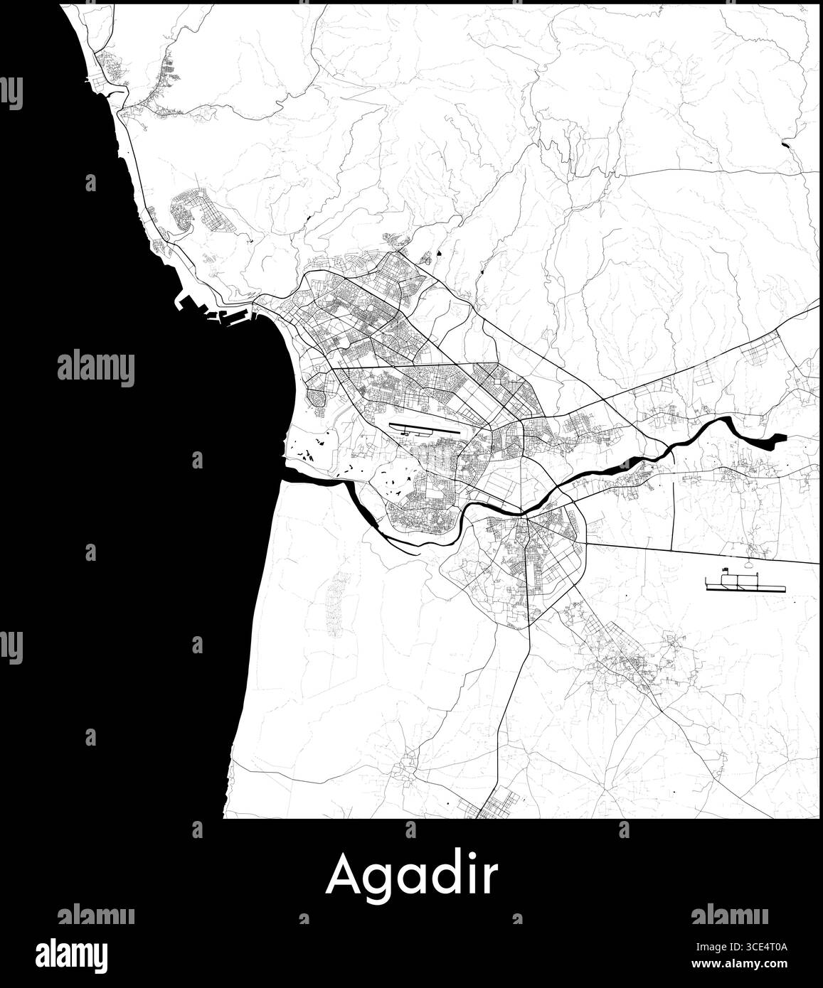Agadir city map, Morocco - Topographic vector map poster Stock Vector ...