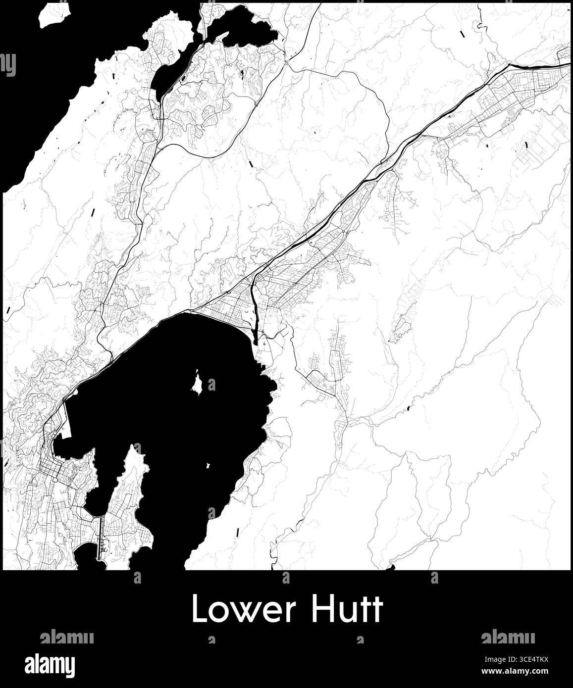Lower Hutt city map, New Zealand - Topographic vector map poster Stock ...