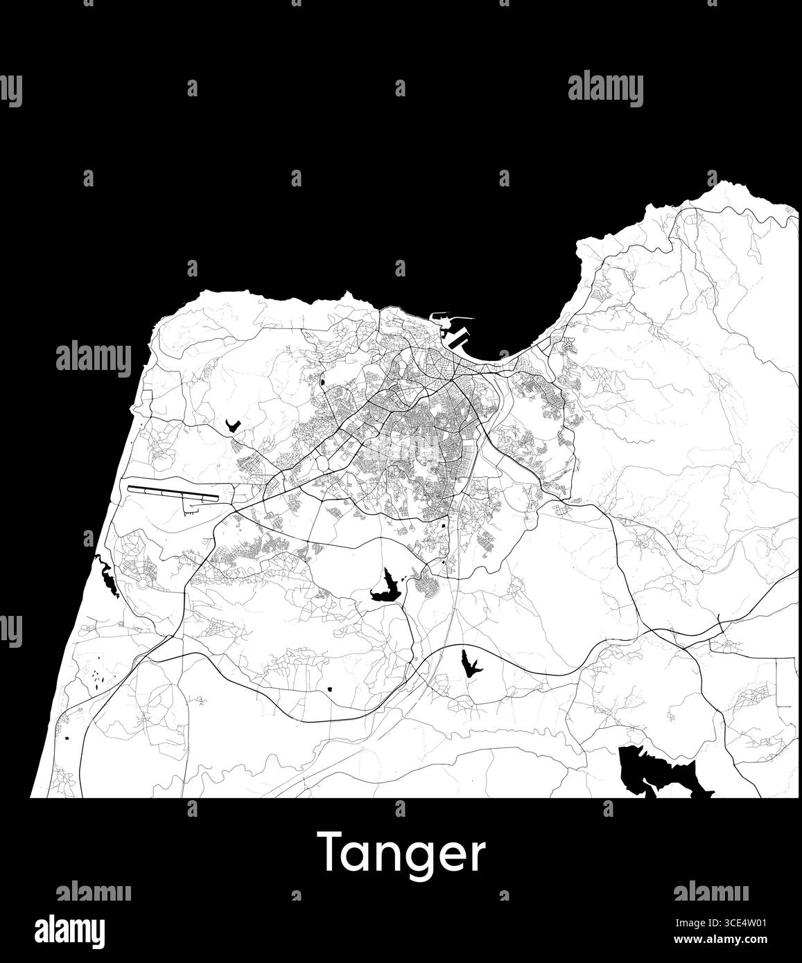 Tanger city map, Morocco - Topographic vector map poster Stock Vector ...
