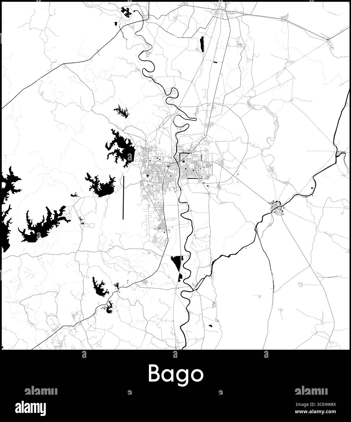 Bago city map, Myanmar - Topographic vector map poster Stock Vector ...