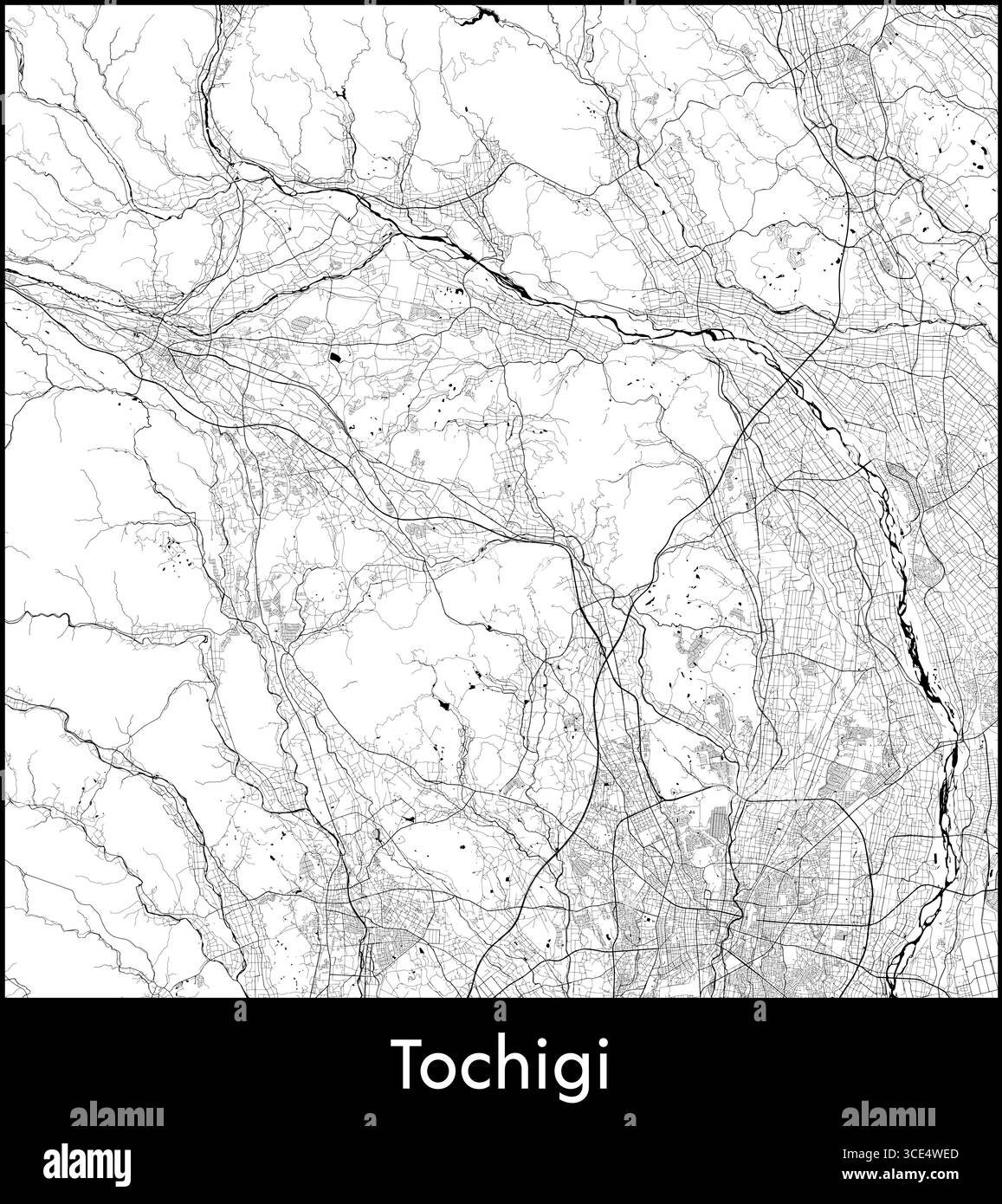 Tochigi city map, Japan - Topographic vector map poster Stock Vector ...