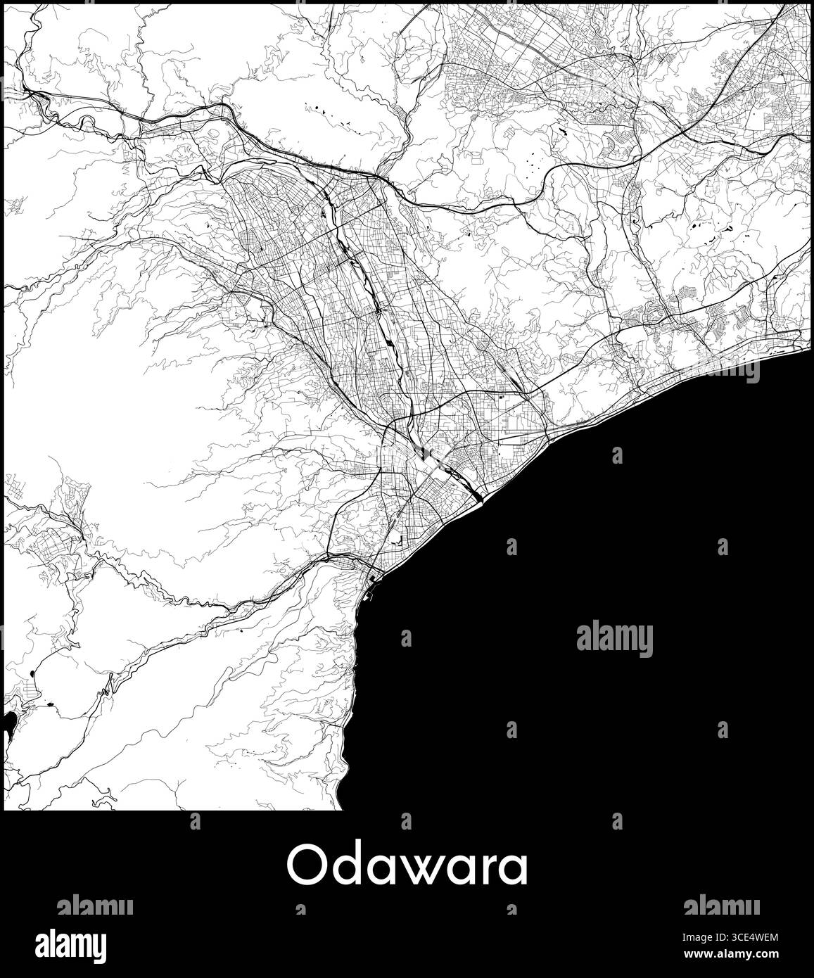 Odawara city map, Japan - Topographic vector map poster Stock Vector ...