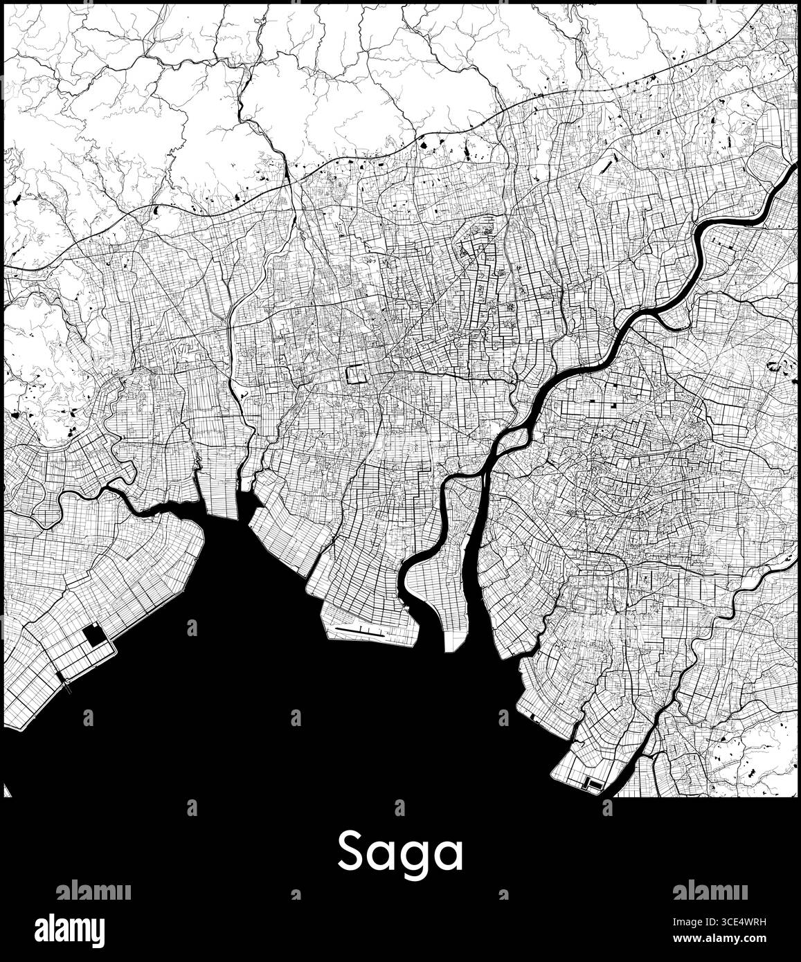 Saga city map, Japan - Topographic vector map poster Stock Vector Image ...