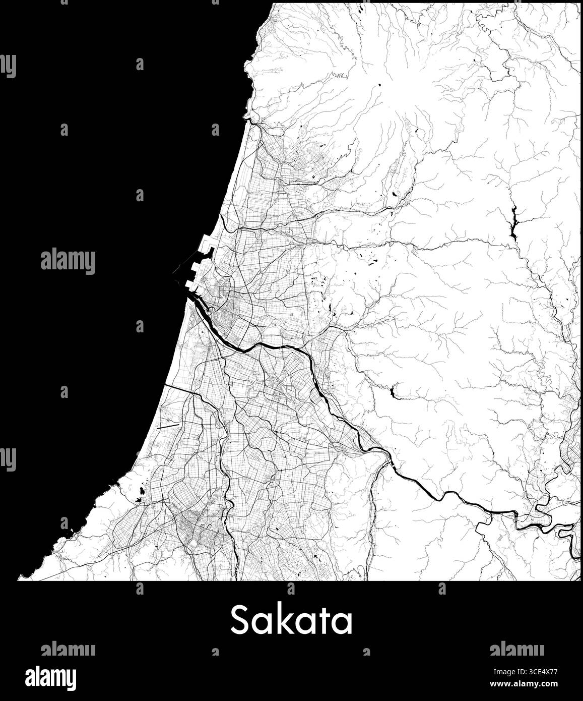 Sakata city map, Japan - Topographic vector map poster Stock Vector ...