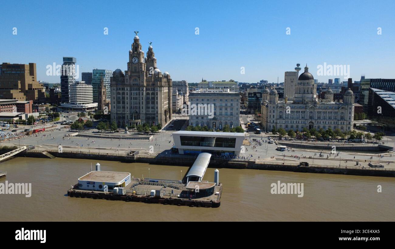 Aerial view of Liverpool’s Pier Head waterfront featuring the iconic ...