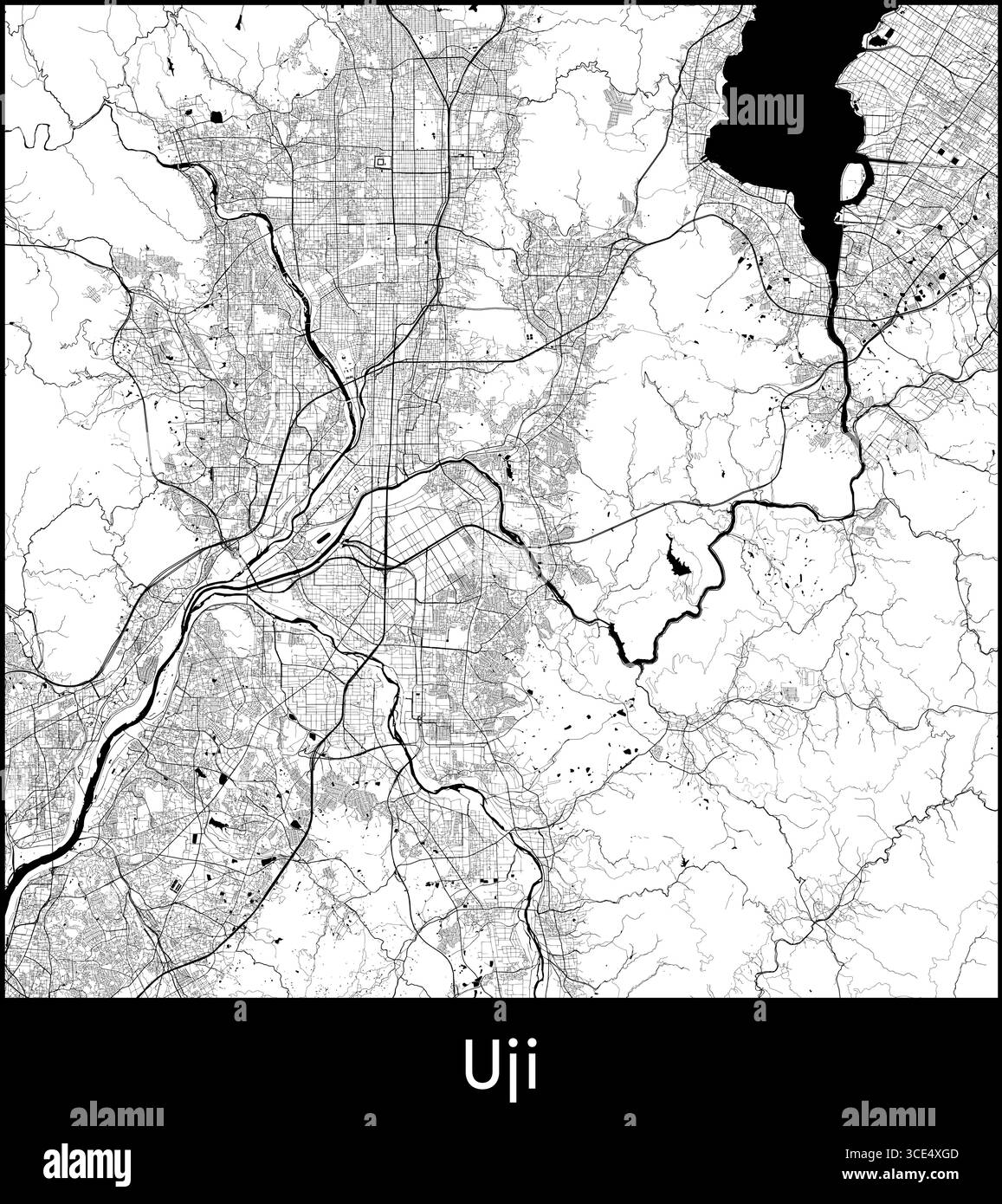 Uji city map, Japan - Topographic vector map poster Stock Vector Image ...