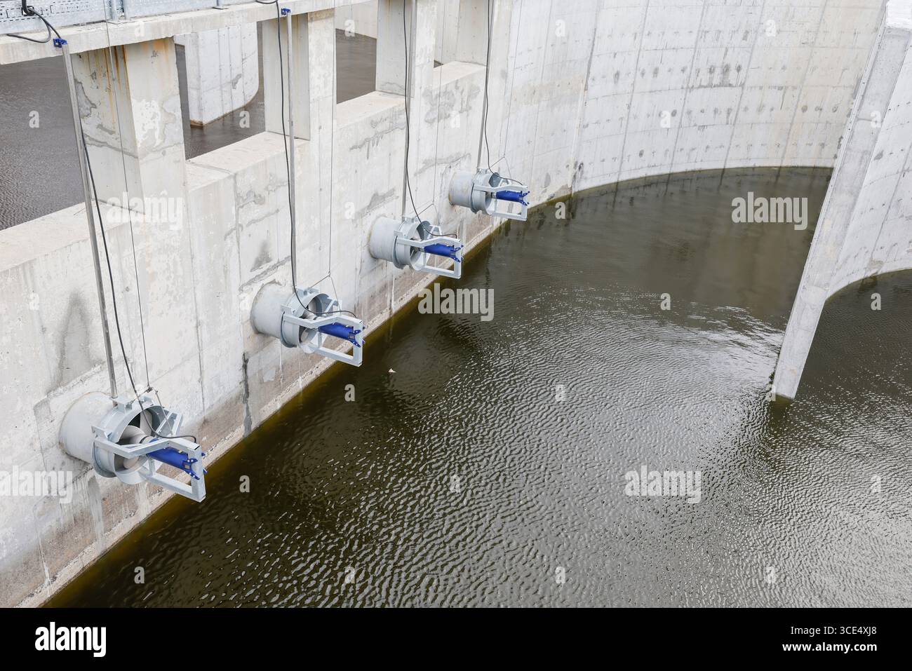 Biological treatment process in aeration basin closeup. Specialized ...