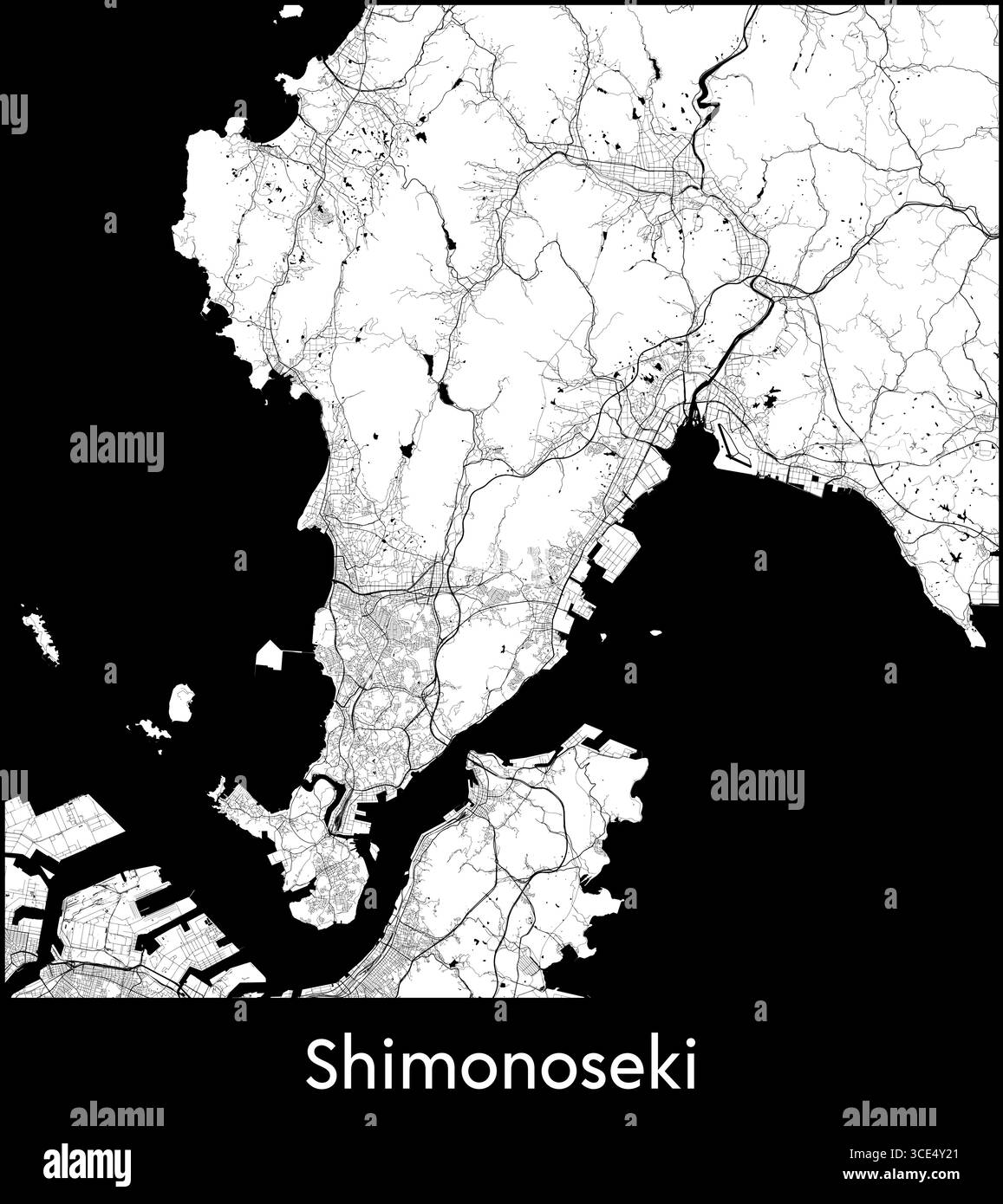 Shimonoseki city map, Japan - Topographic vector map poster Stock ...