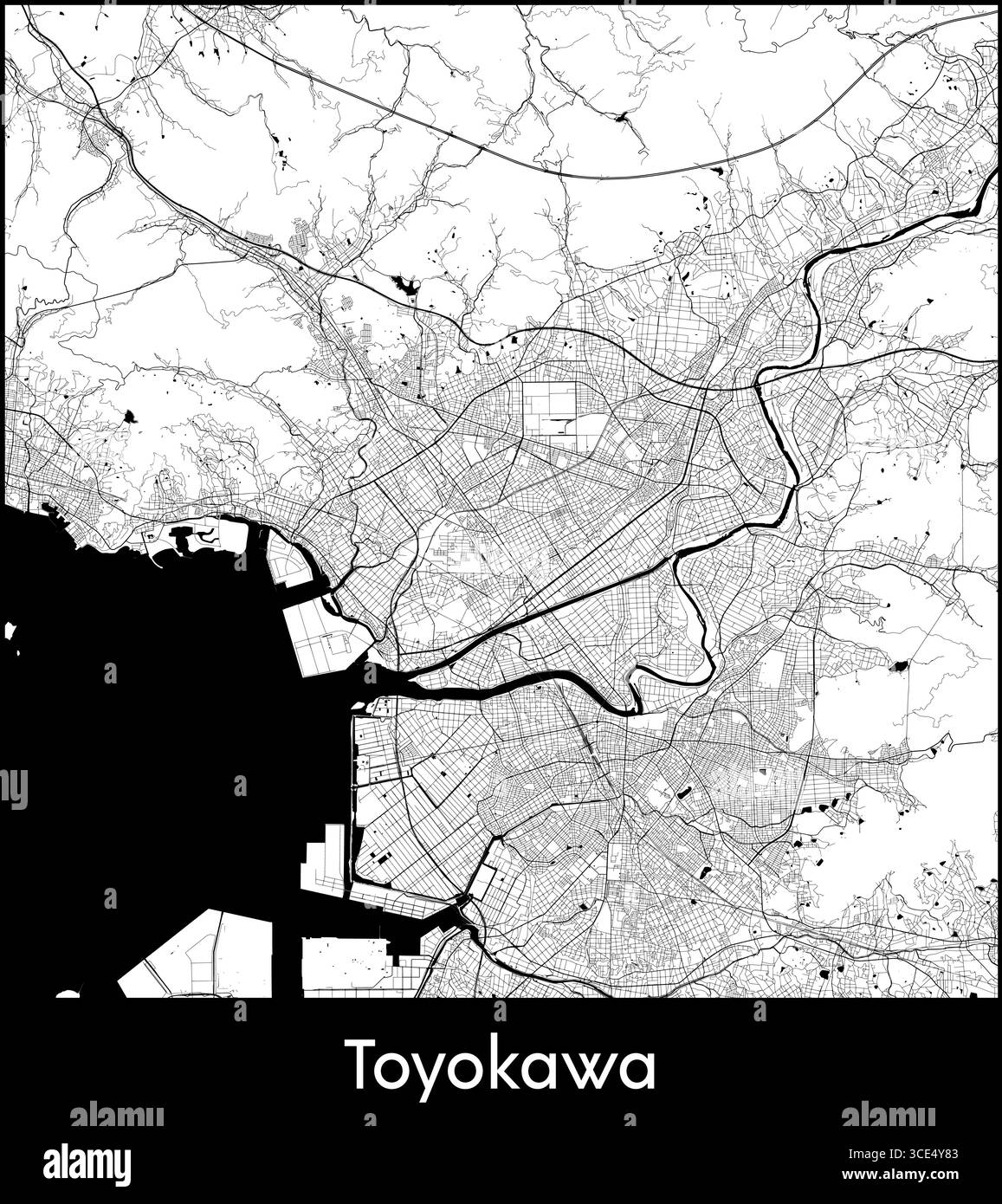 Toyokawa city map, Japan - Topographic vector map poster Stock Vector ...