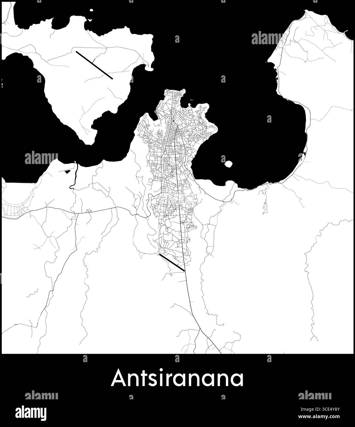 Antsiranana city map, Madagascar - Topographic vector map poster Stock ...