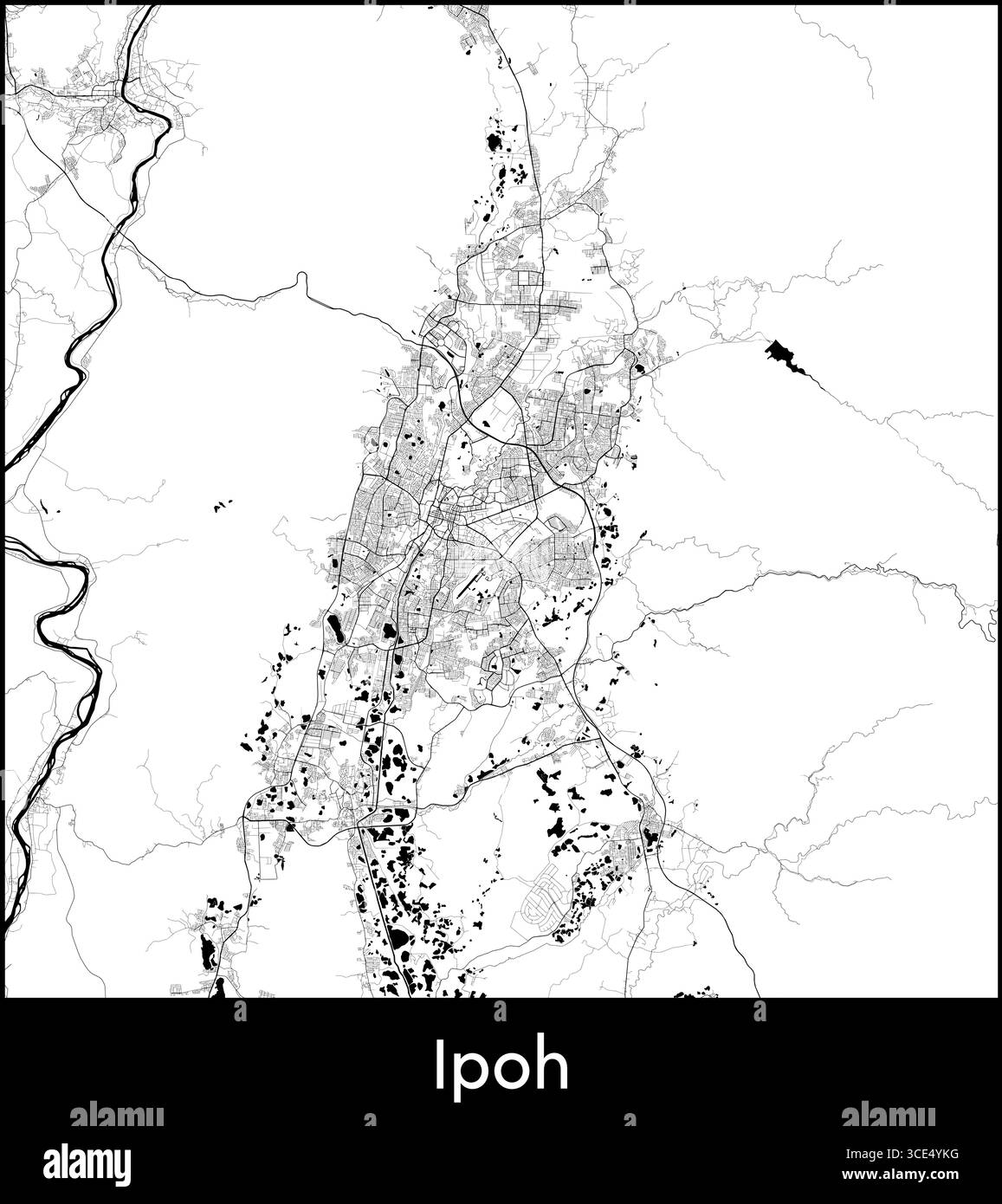 Ipoh city map, Malaysia - Topographic vector map poster Stock Vector ...