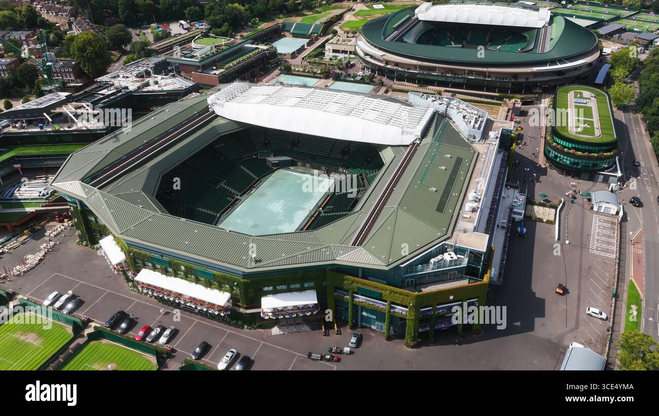 LONDON, UK - AUGUST 5, 2025 - Aerial view of Wimbledon Tennis Courts ...