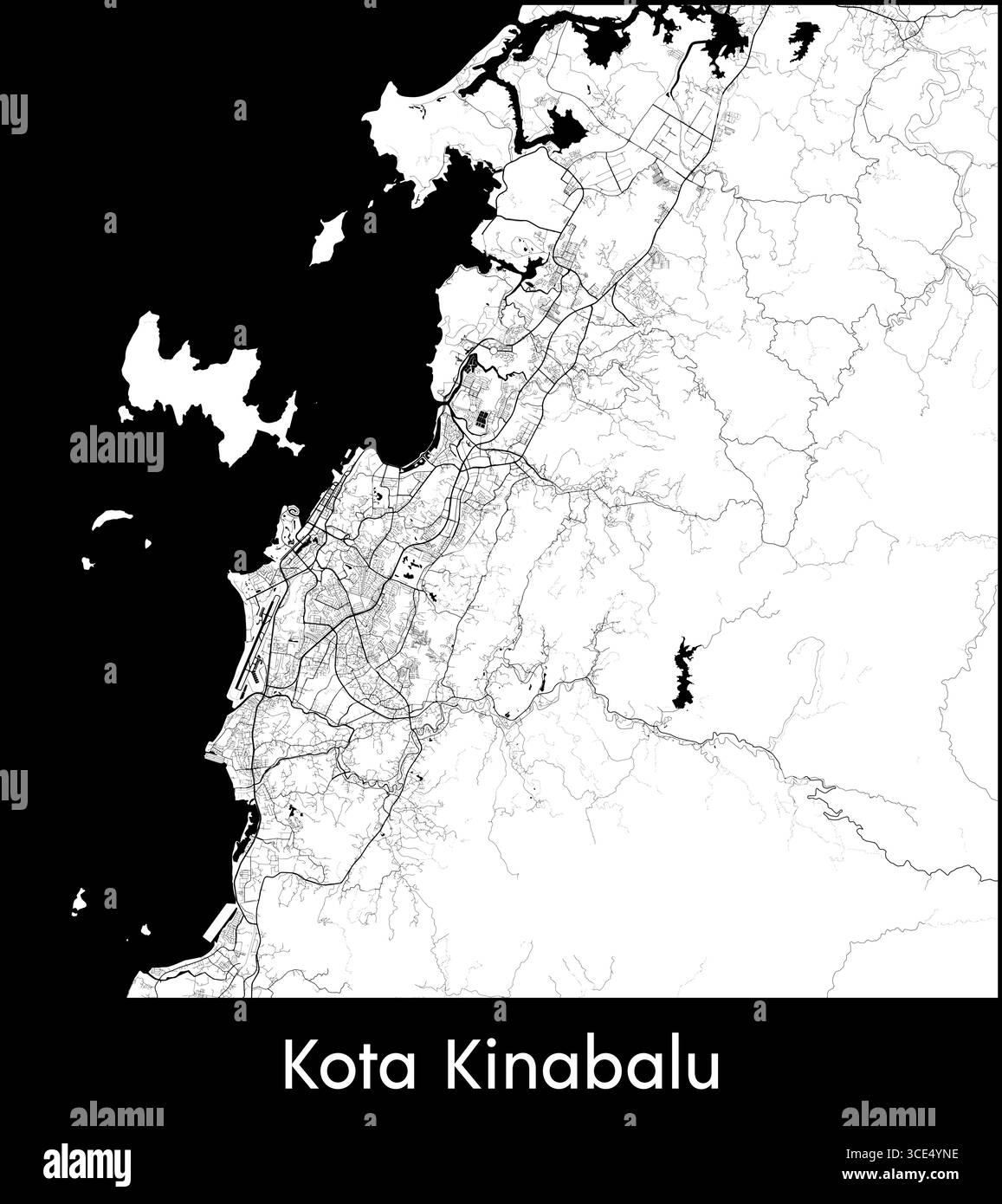 Kota Kinabalu city map, Malaysia - Topographic vector map poster Stock ...