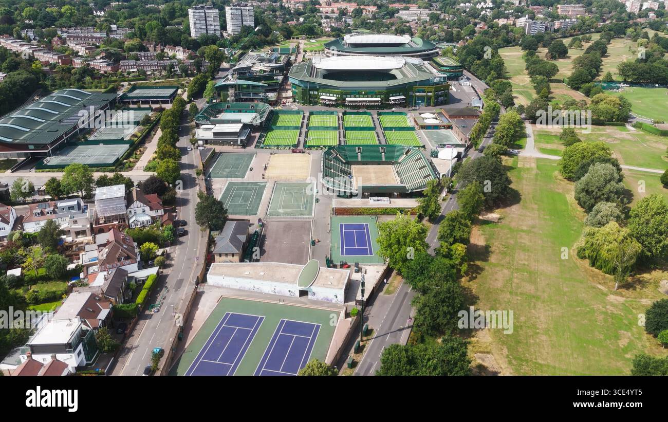 LONDON, UK - AUGUST 5, 2025 - Aerial view of Wimbledon Tennis Courts ...