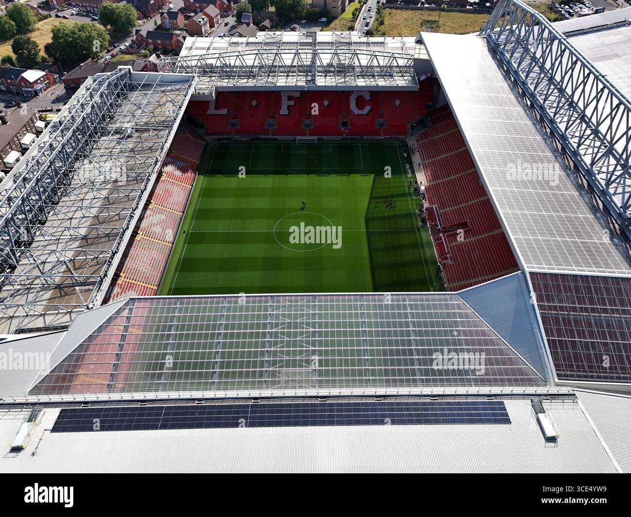 A general view of Anfield via a drone before the Premier League match ...
