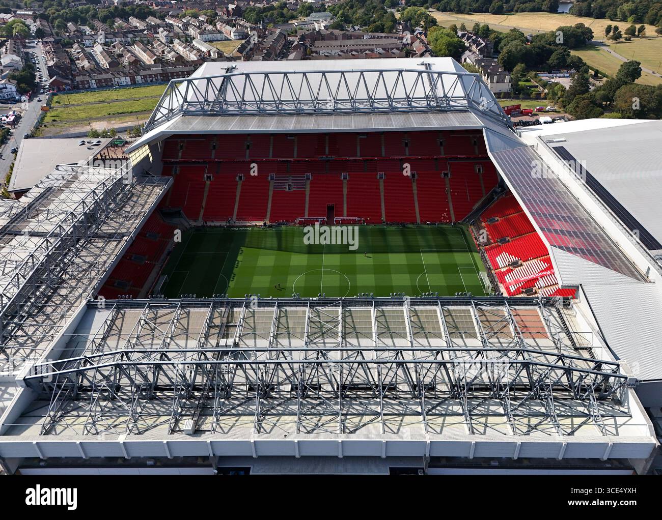 A general view of Anfield via a drone before the Premier League match ...