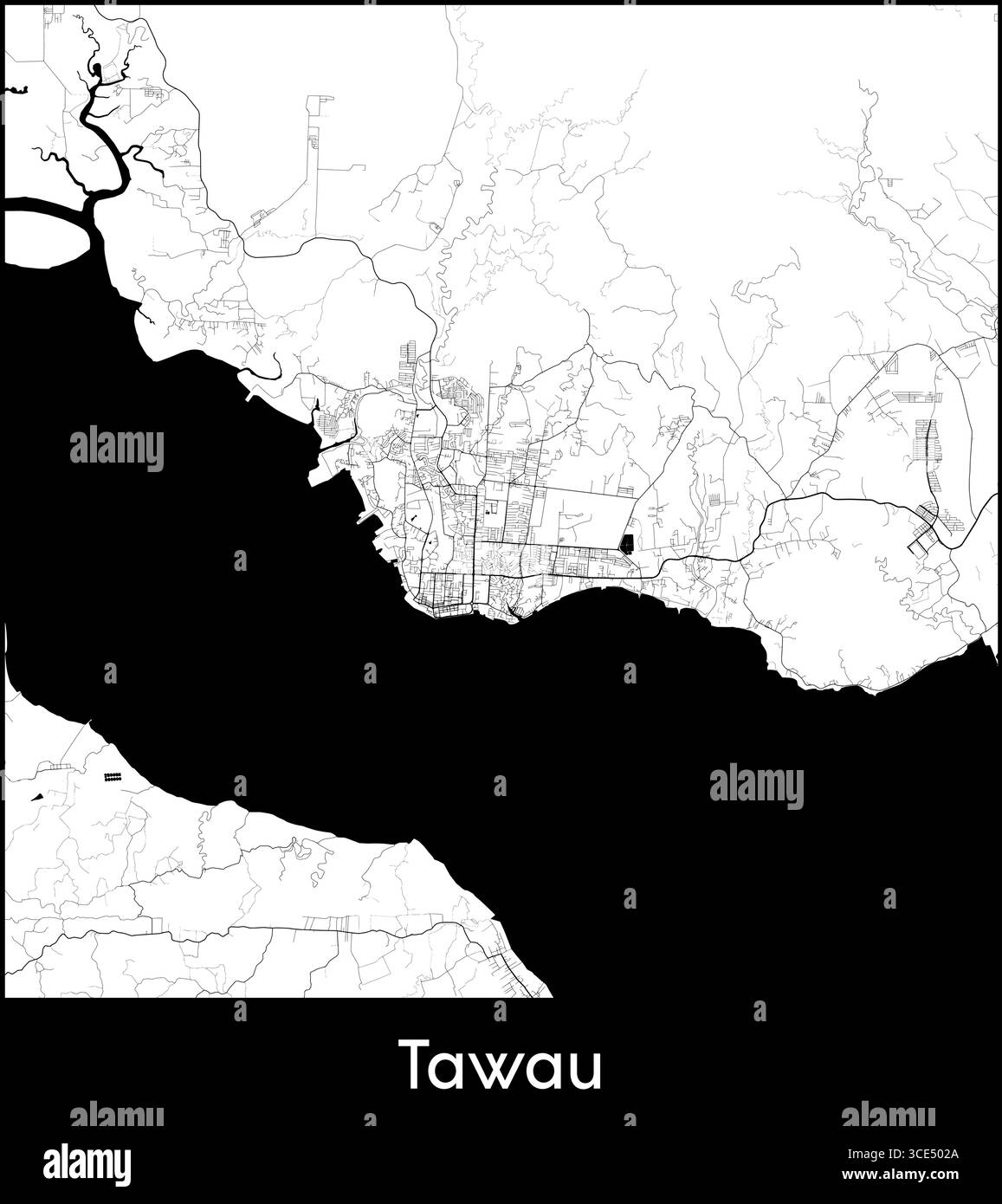 Tawau city map, Malaysia - Topographic vector map poster Stock Vector ...