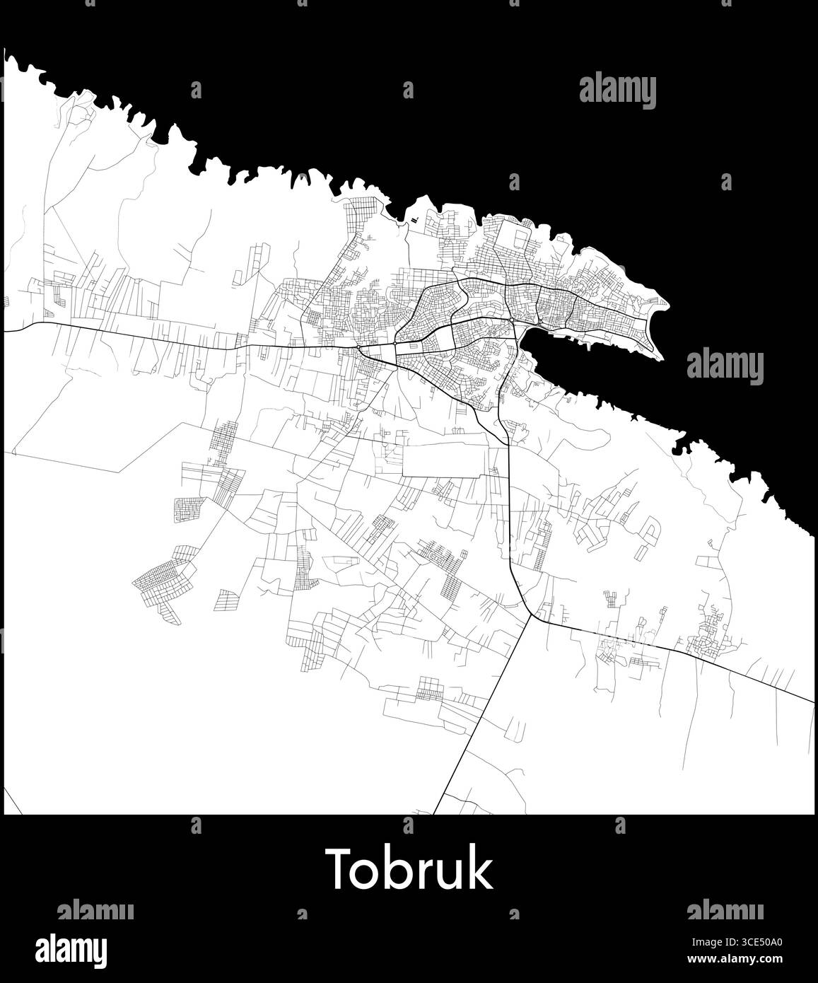 Tobruk city map, Libya - Topographic vector map poster Stock Vector ...