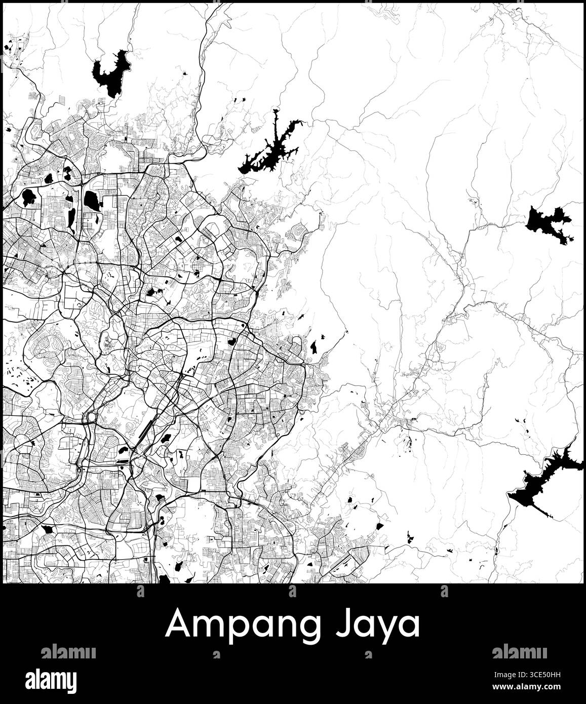 Ampang Jaya city map, Malaysia - Topographic vector map poster Stock ...