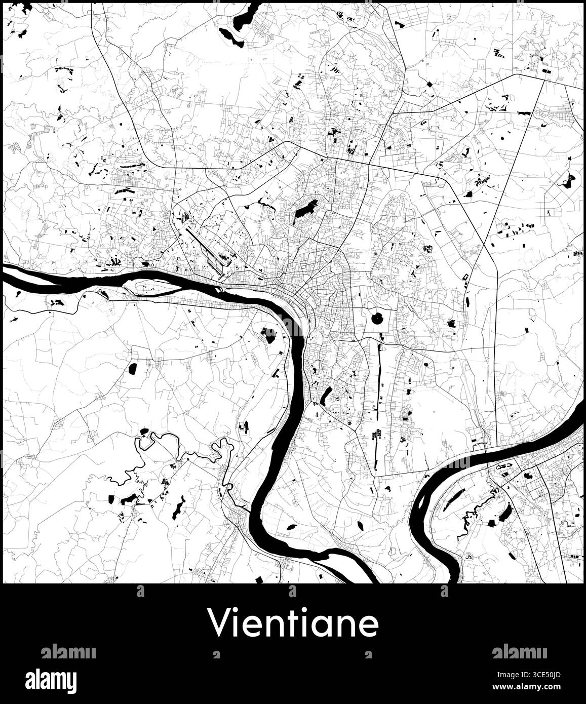 Vientiane city map, Laos - Topographic vector map poster Stock Vector ...
