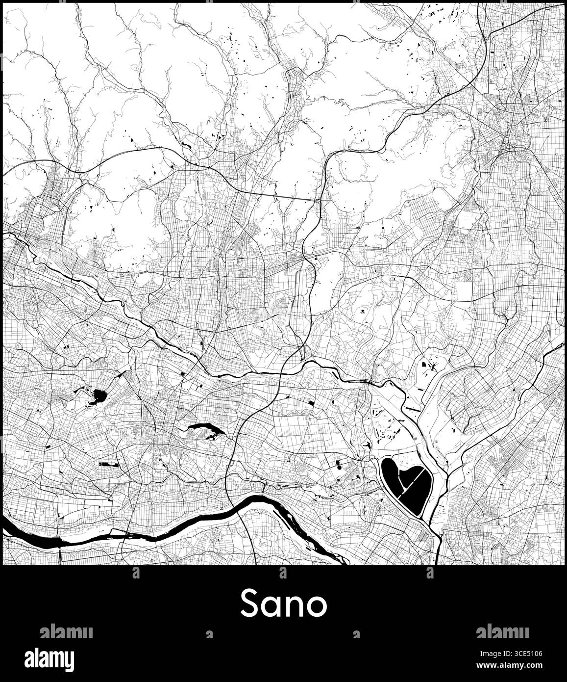 Sano city map, Japan - Topographic vector map poster Stock Vector Image ...