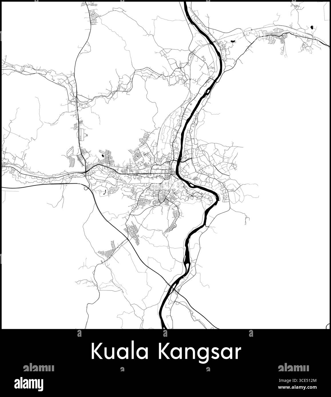 Kuala Kangsar city map, Malaysia - Topographic vector map poster Stock ...