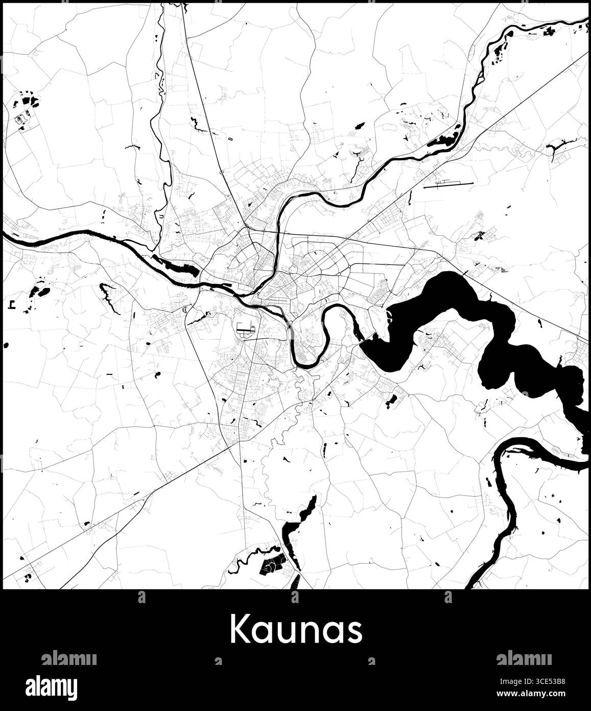 Kaunas city map, Lithuania - Topographic vector map poster Stock Vector ...