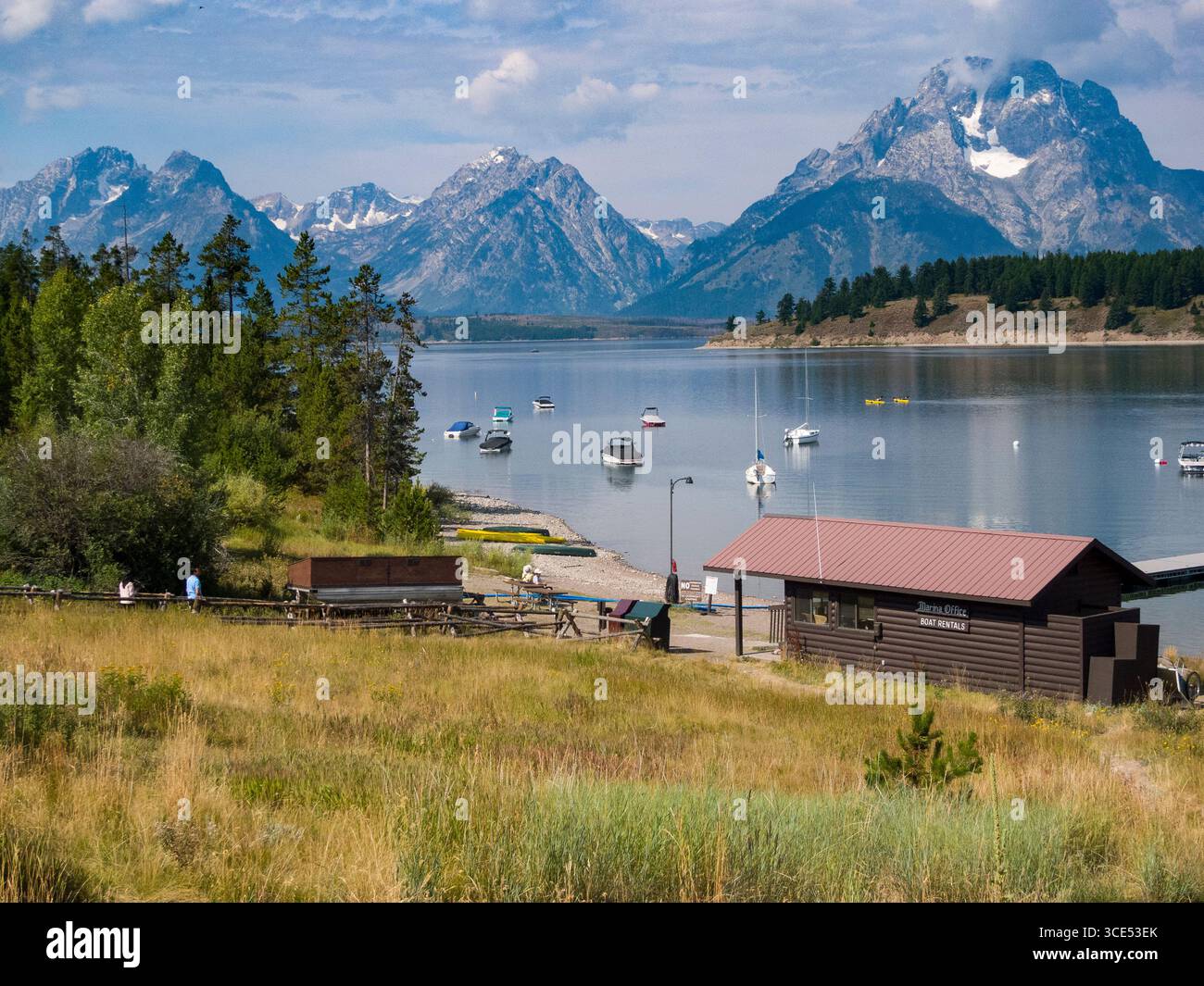 Mount Moran above Jackson Lake and the marina at Signal Mountain Lodge ...